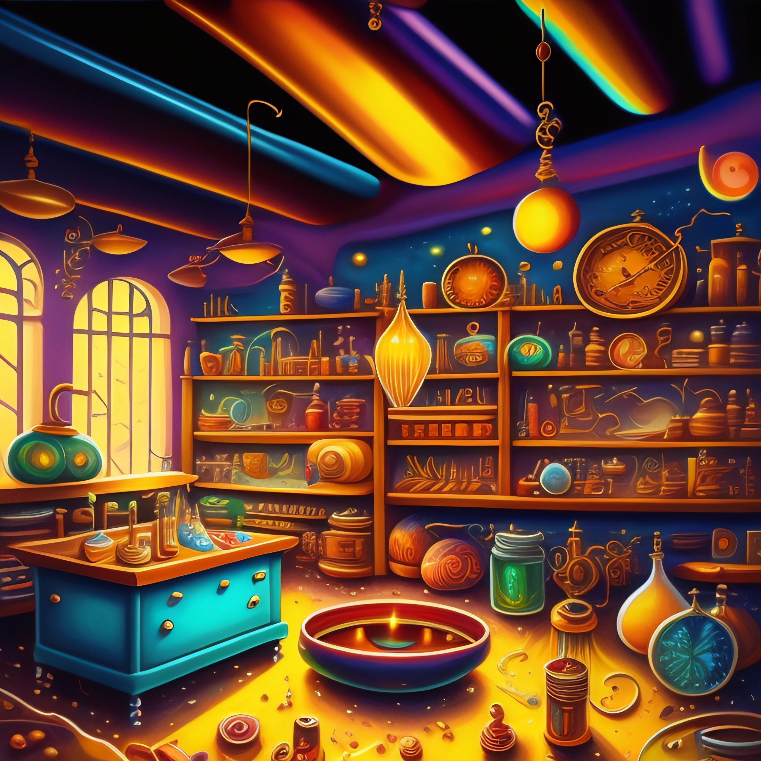 Lexica - Messy hand-drawn painting of a chaotic laboratory with lots of ...