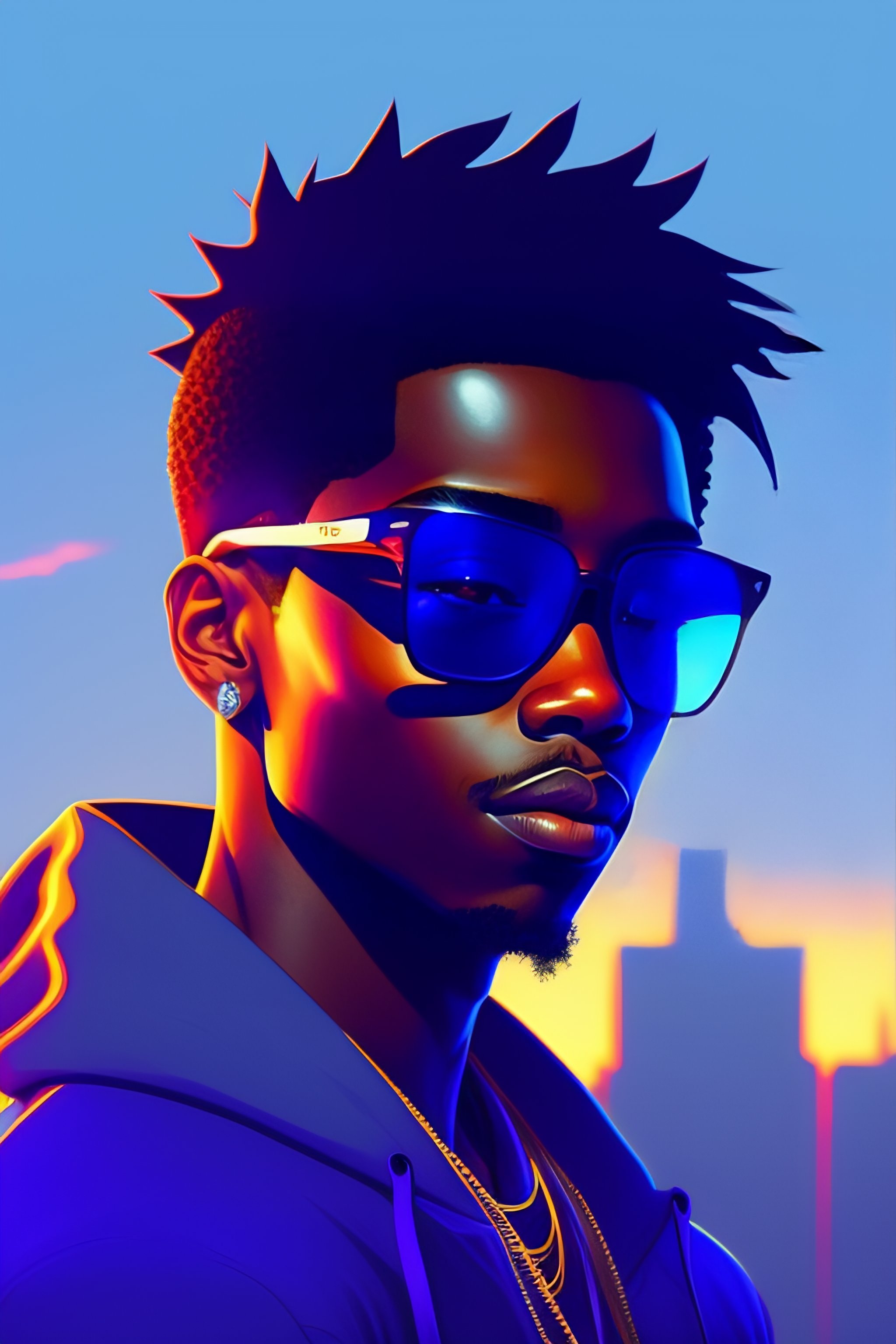 Lexica - A silhouette of a Rapper, cartoon style, blue background, wear ...