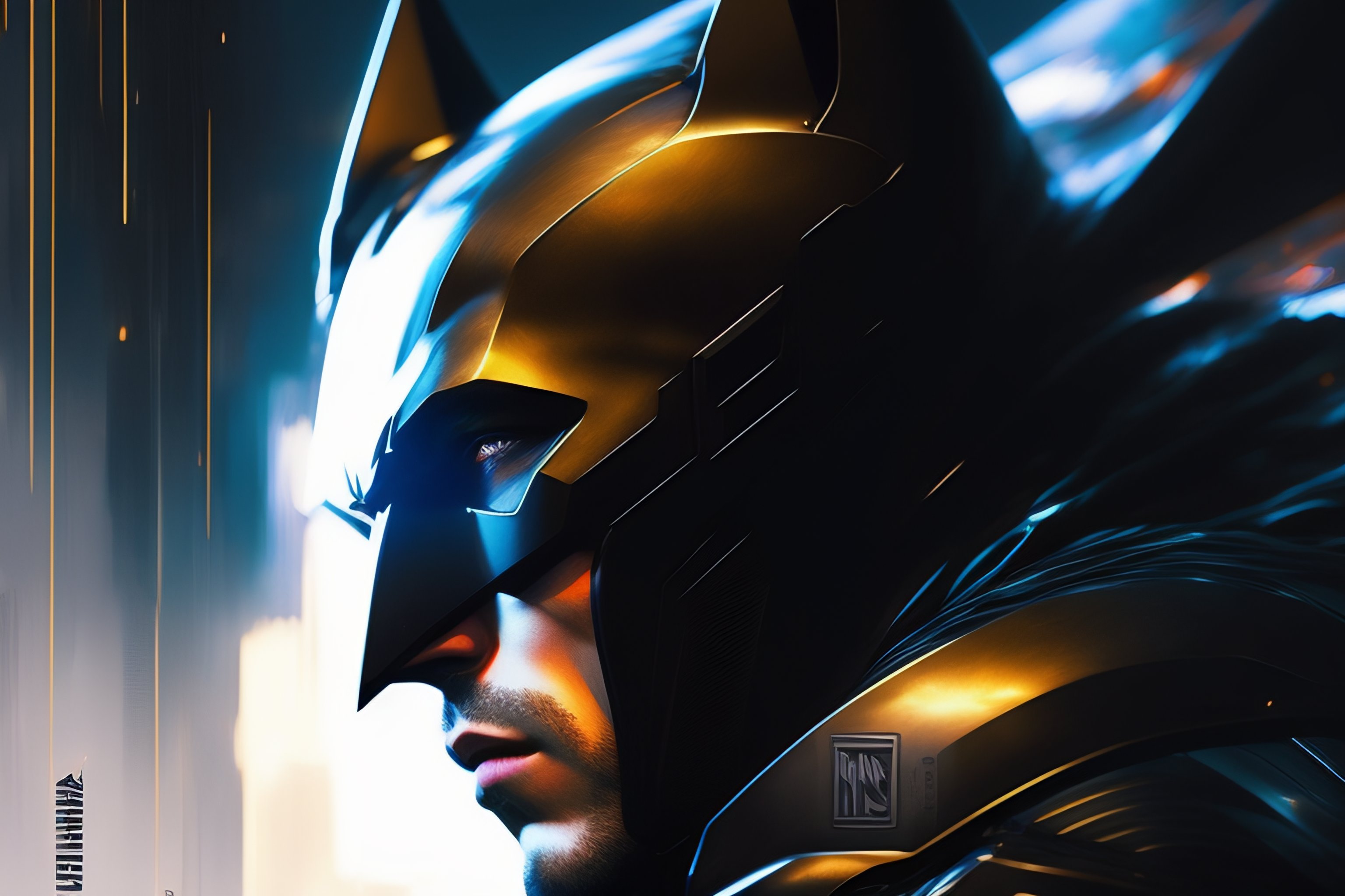 Lexica - Batman wearing metal gear armor holding gun dramatic lighting ...