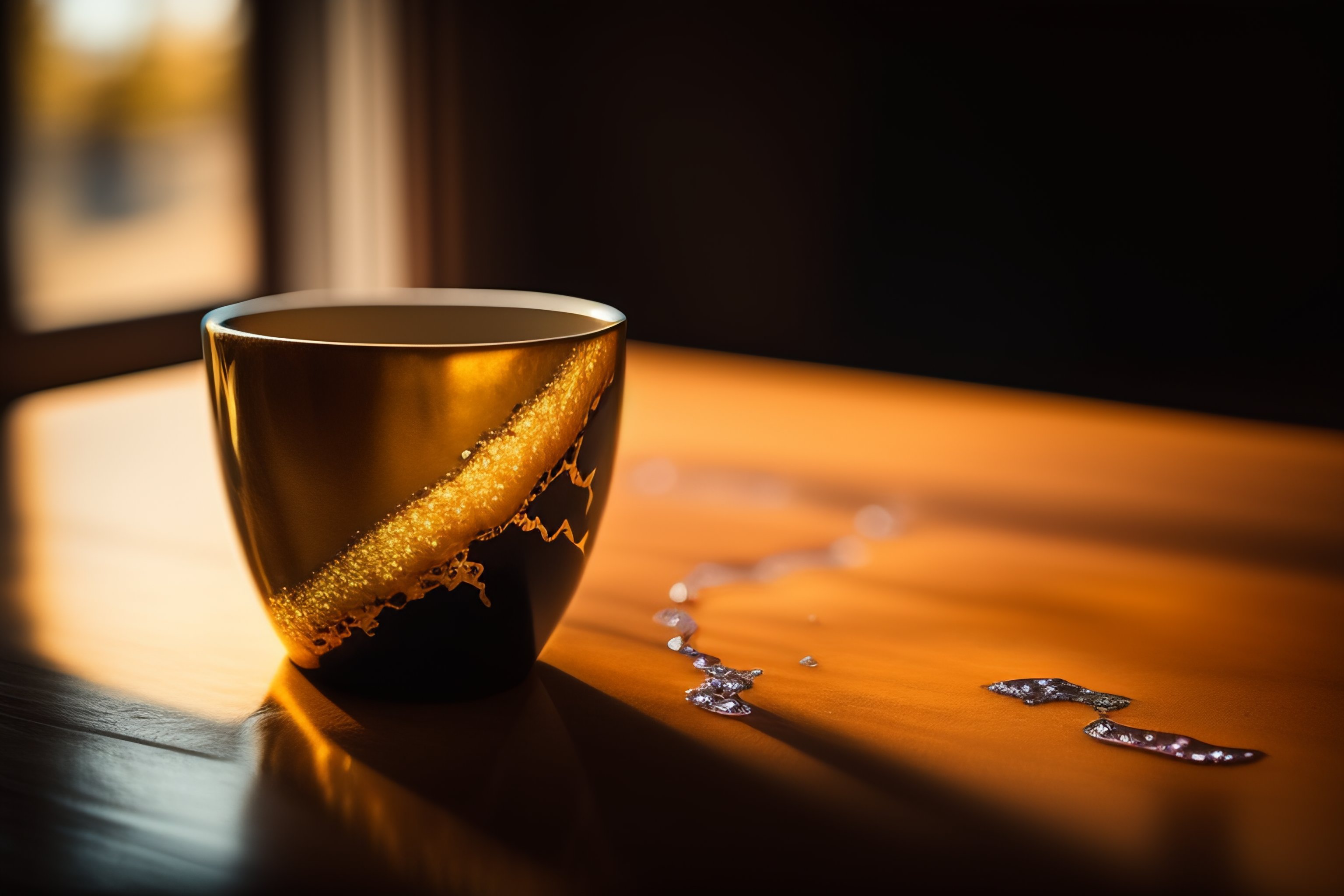 Lexica - Photo of a cracked ceramic cup repaired with gold, kintsugi ...