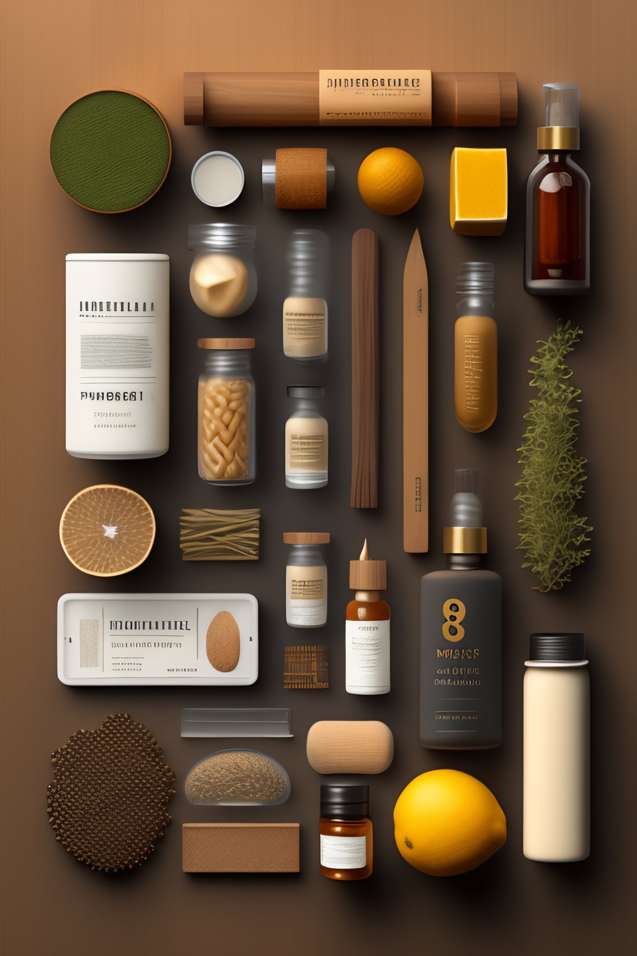 Lexica - Prompt: 'shaving kit, Knolling, flat lay, Natural materials ...