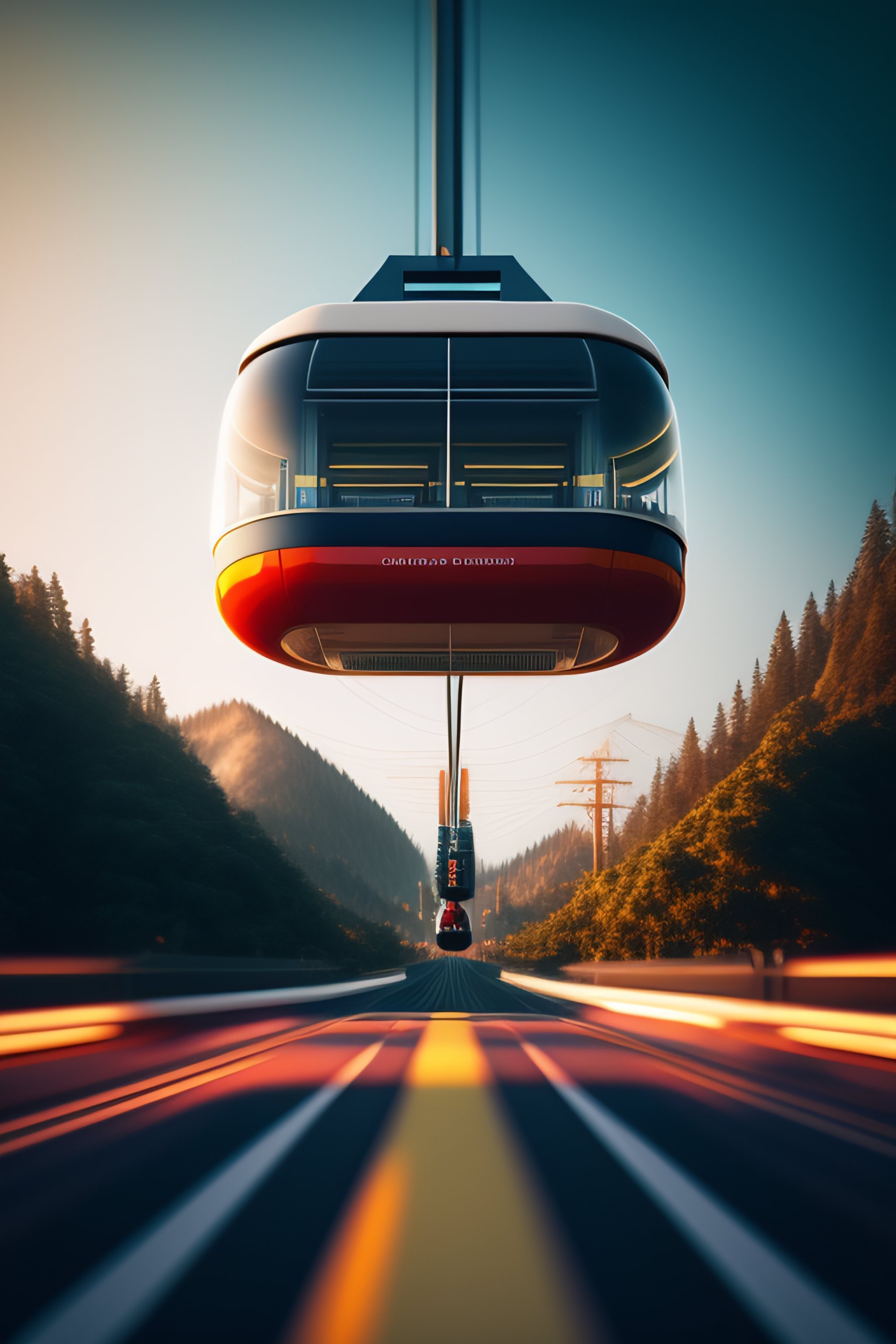 Lexica - Modern cable car hanging above the road in a city, 4K, octane ...