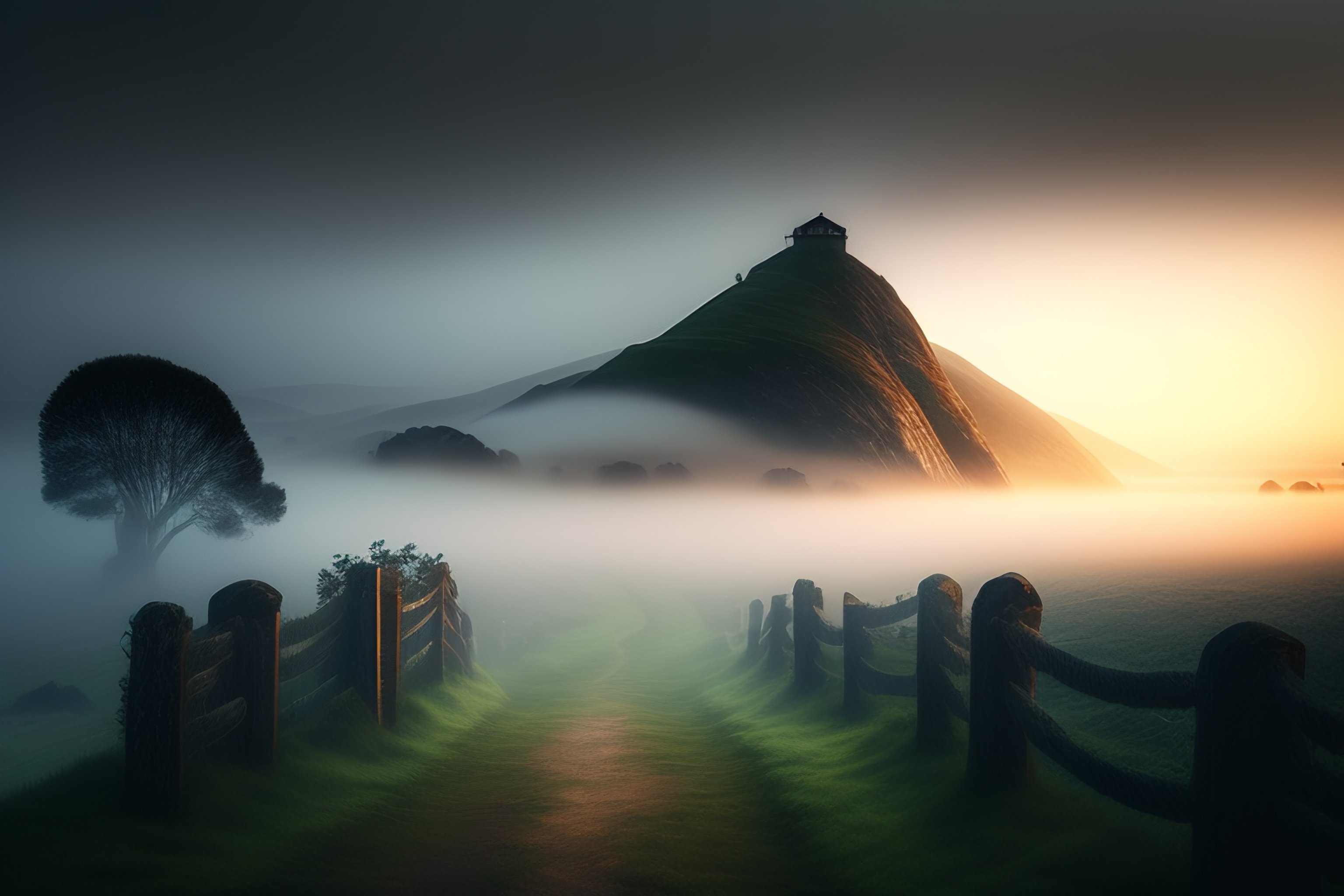 Lexica - Avalon landscape, fog, moot, dramatic lighting, dark fantasy,