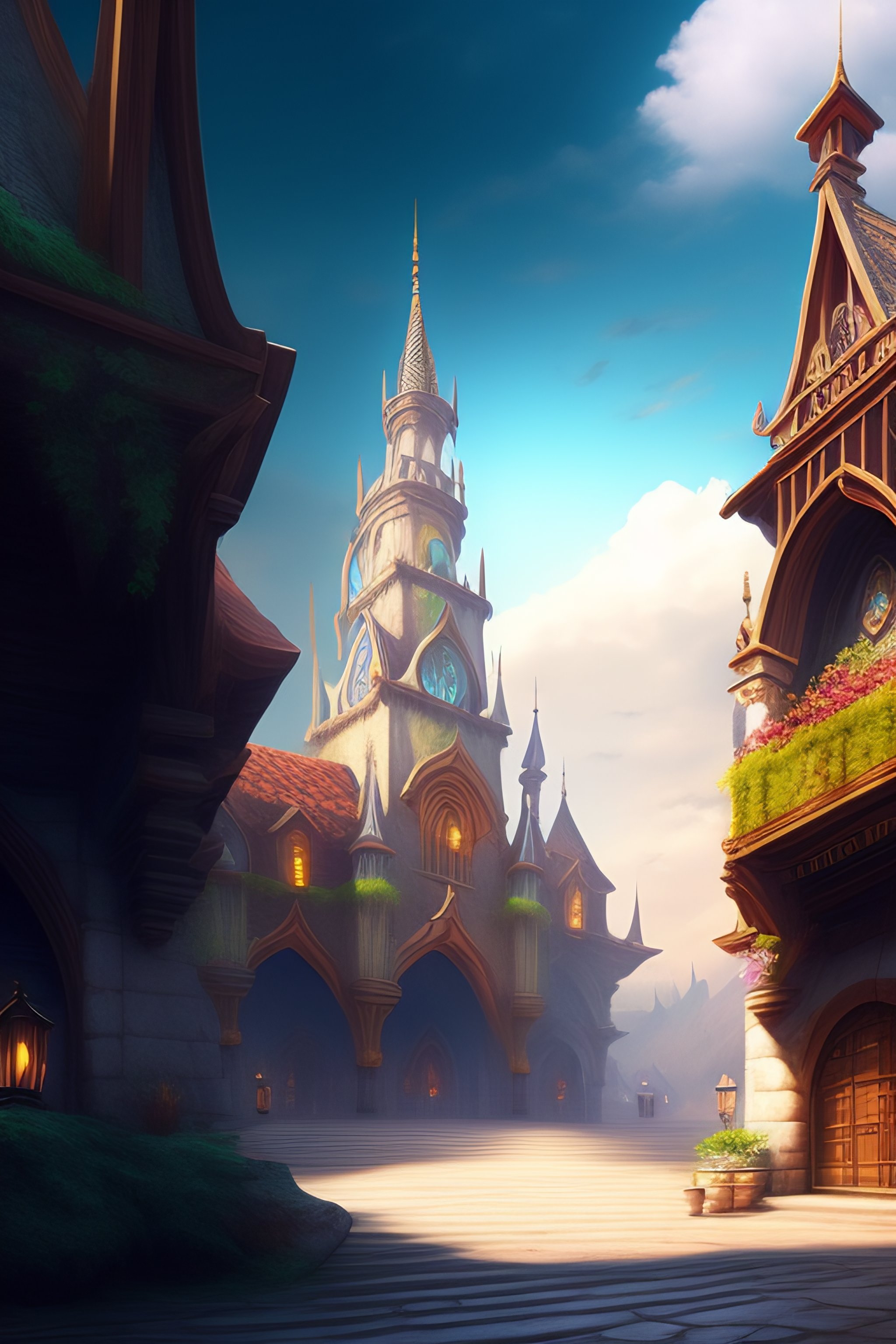 Lexica - Fantasy background, concept art, matte painting, city square ...