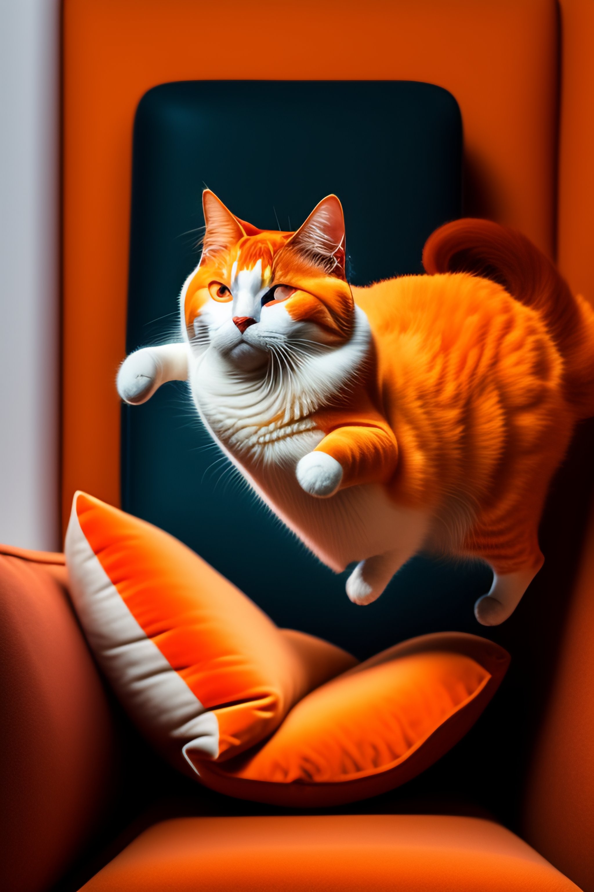 Lexica - Portrait of a orange and white cat sleeping on a couch flying ...
