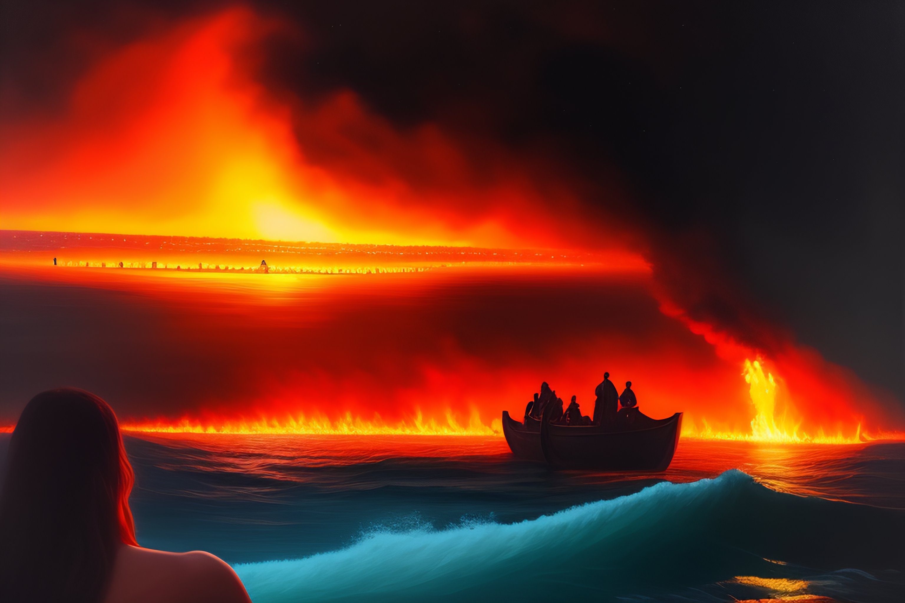 Lexica - Many people women and men suffering burning in the ocean of ...