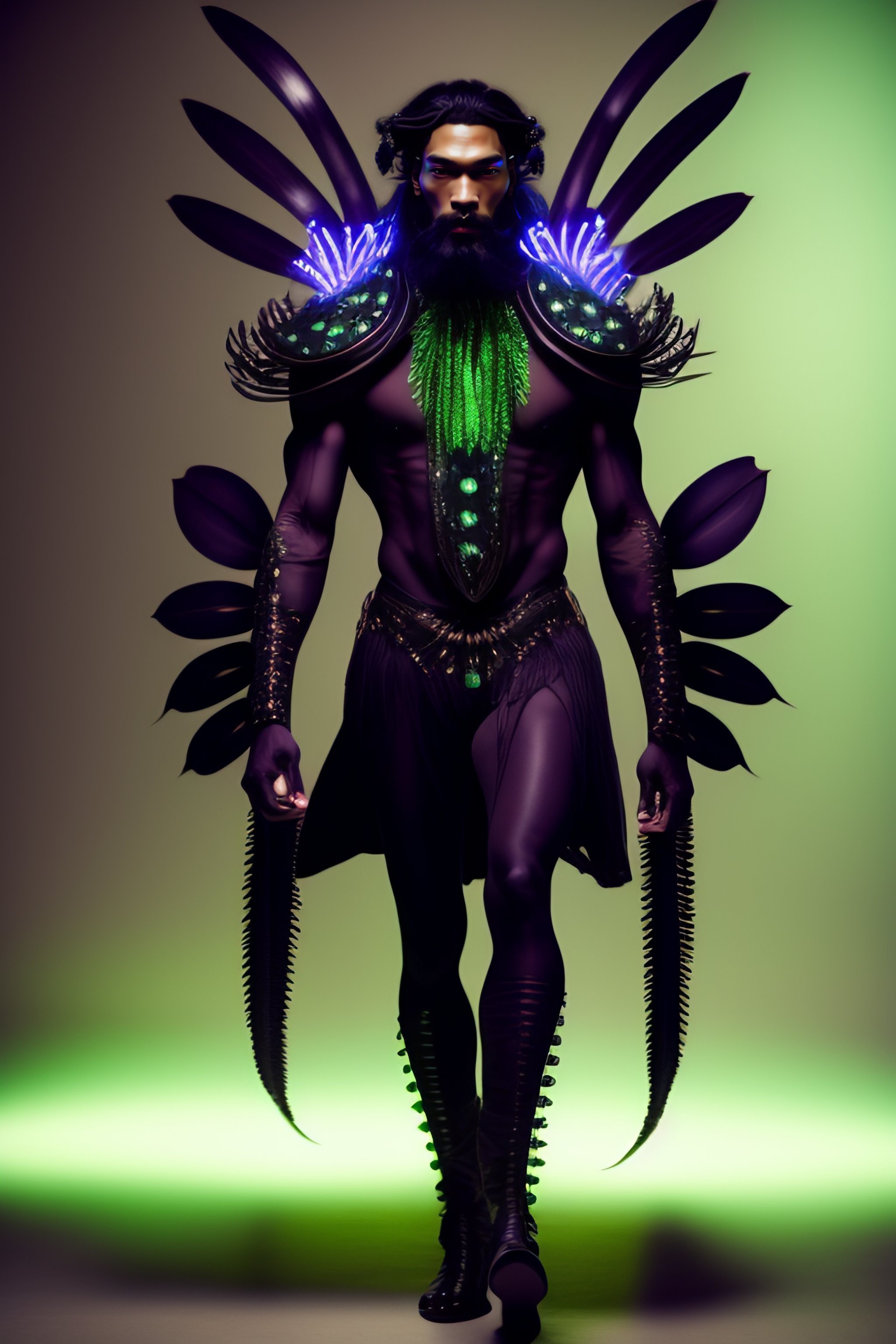 Lexica - Haute couture full body male bioluminescent biopunk tall man ...