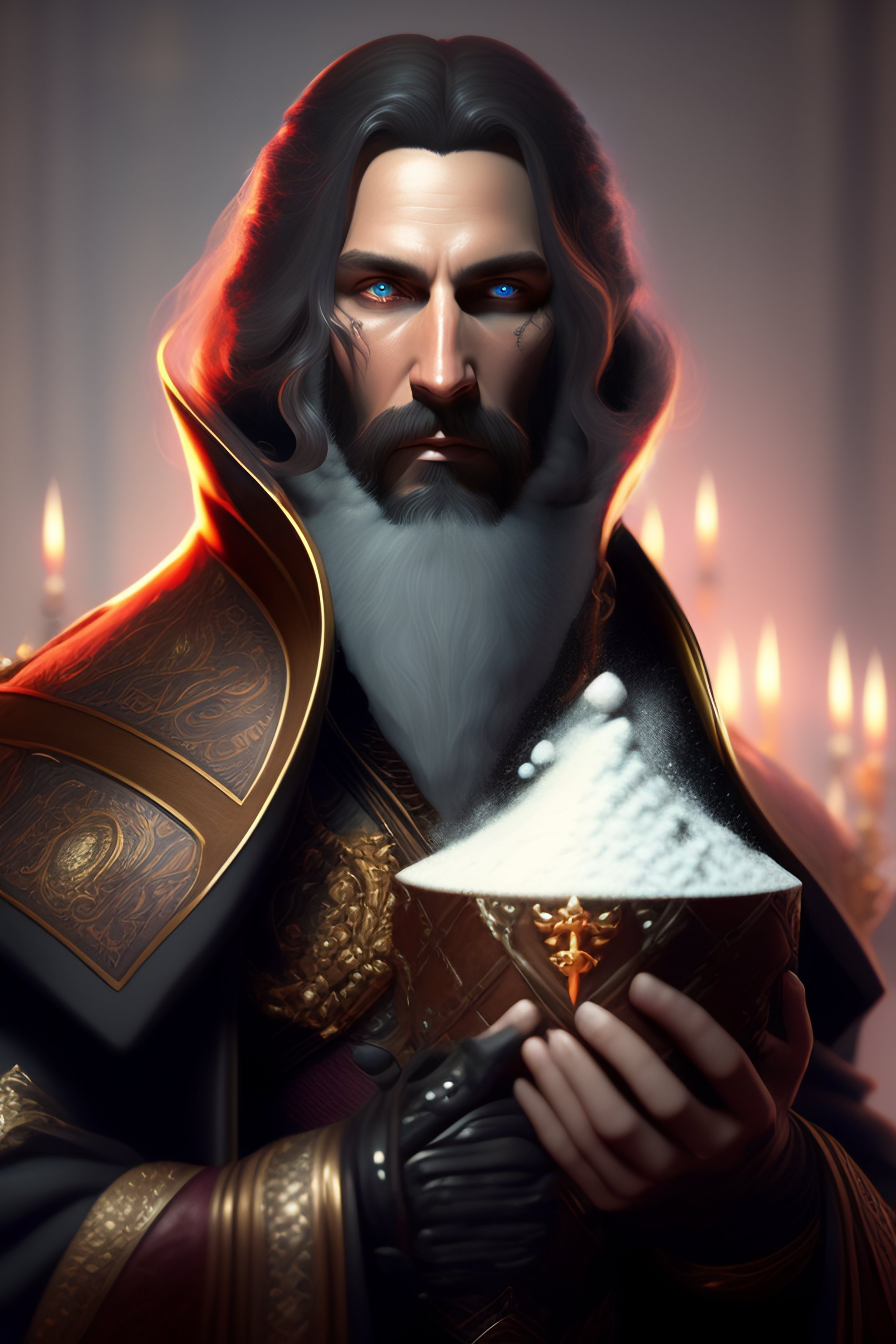 Lexica - Rasputin holding a leather pouch of white powder, necromancer ...
