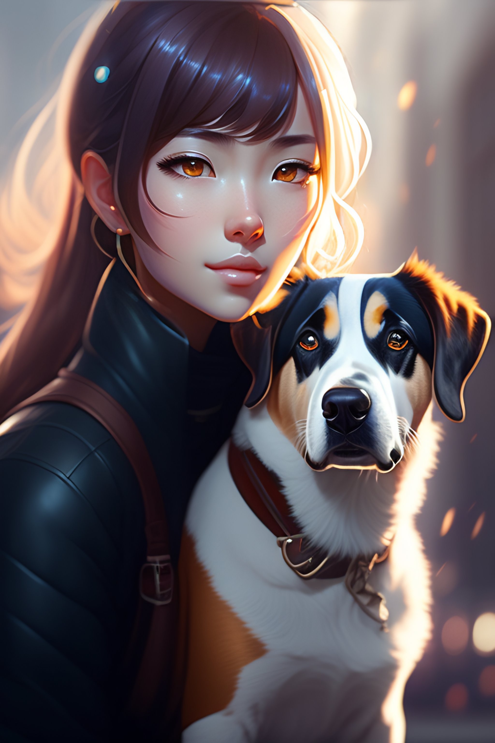 Lexica - A girl with dog, single centered subject, mid shot, ambient ...