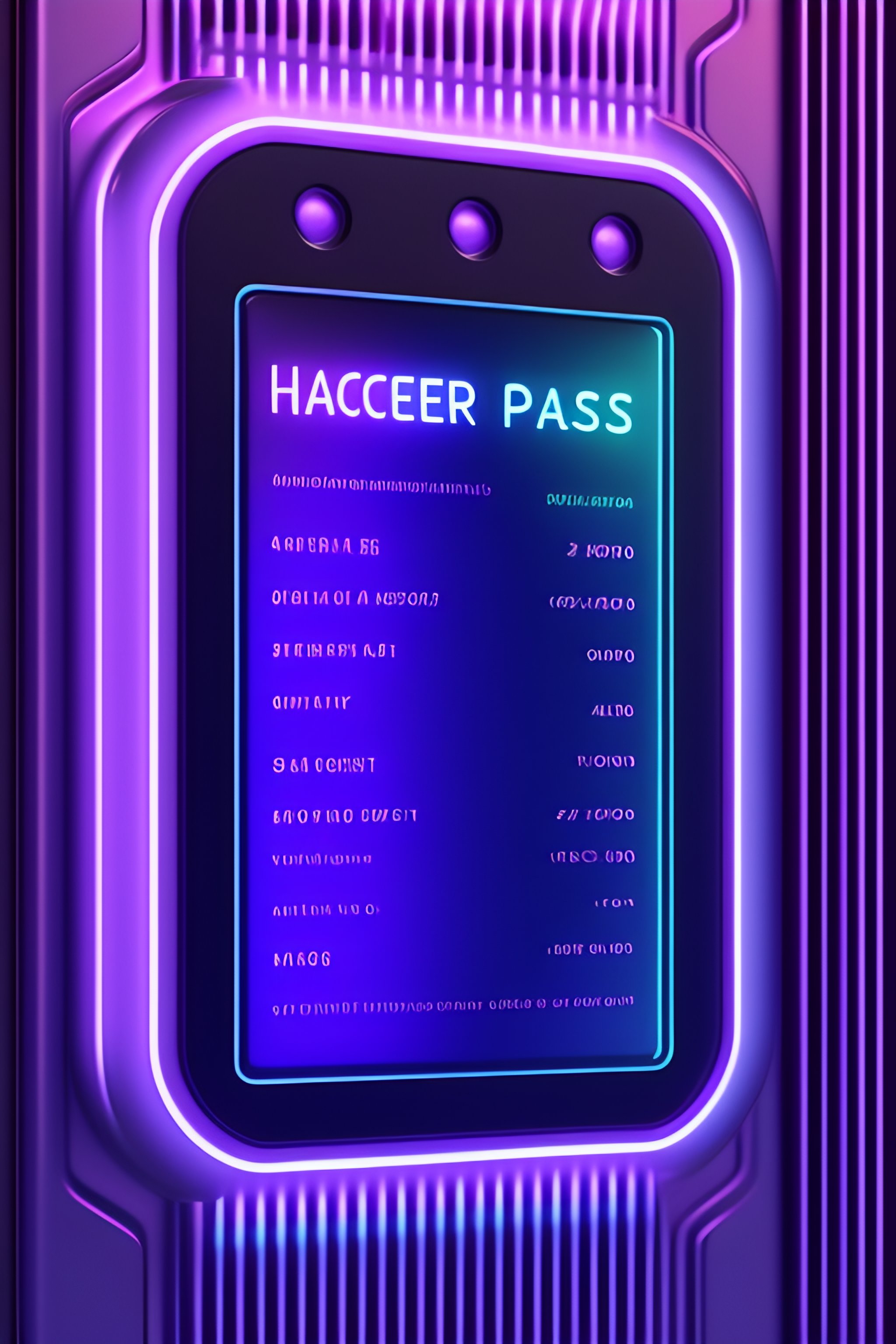 Lexica - One access card that says "Hacker Pass' made of neon purple ...