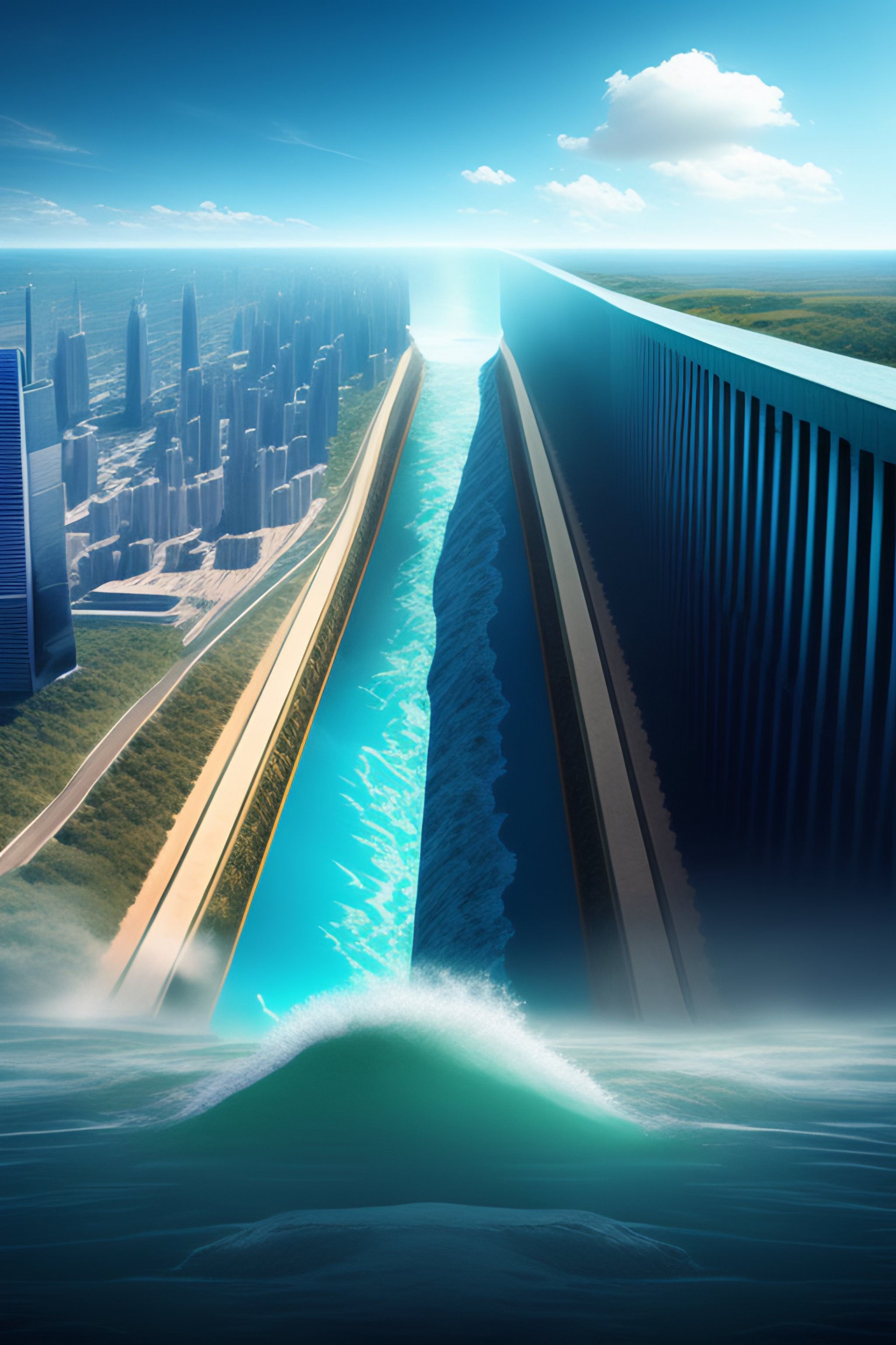 Lexica - Dam cracked, massive blue water flooding, flooded office ...