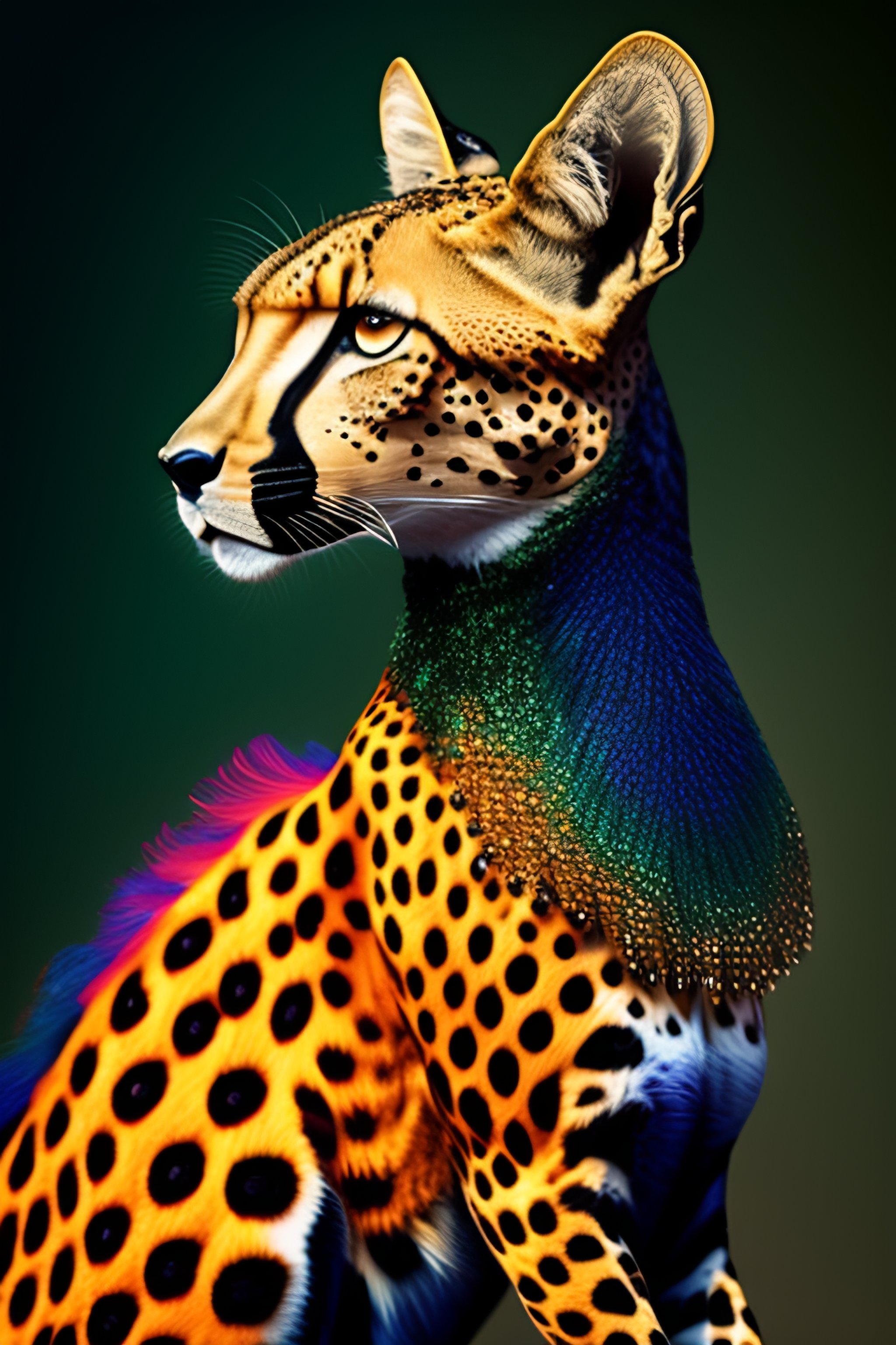 Lexica - A colored cheetah with a full body covered in peacock feathers ...