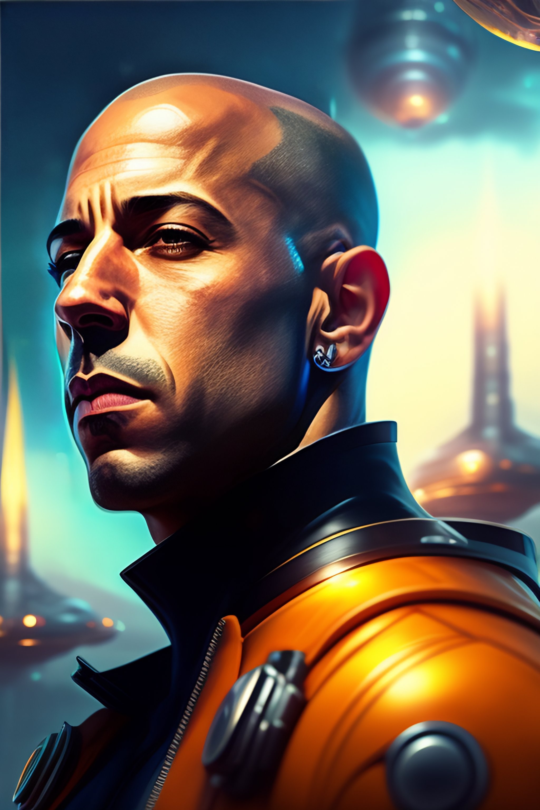 Lexica - Portrait of vin diesel in a desolate space colony, by Anna ...