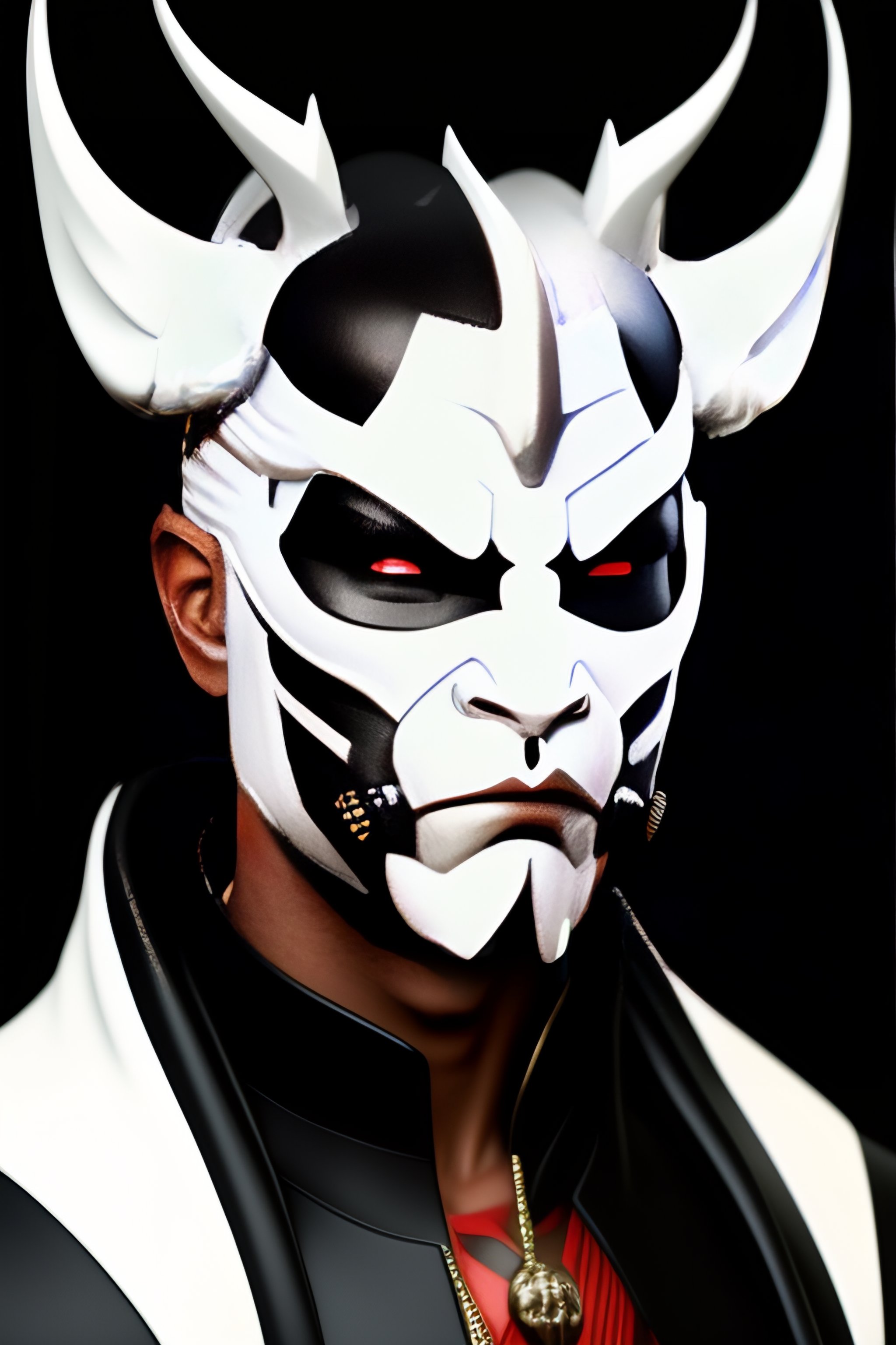 Lexica - Oni mask, cyberpunk, sith lord, white and black, 2d