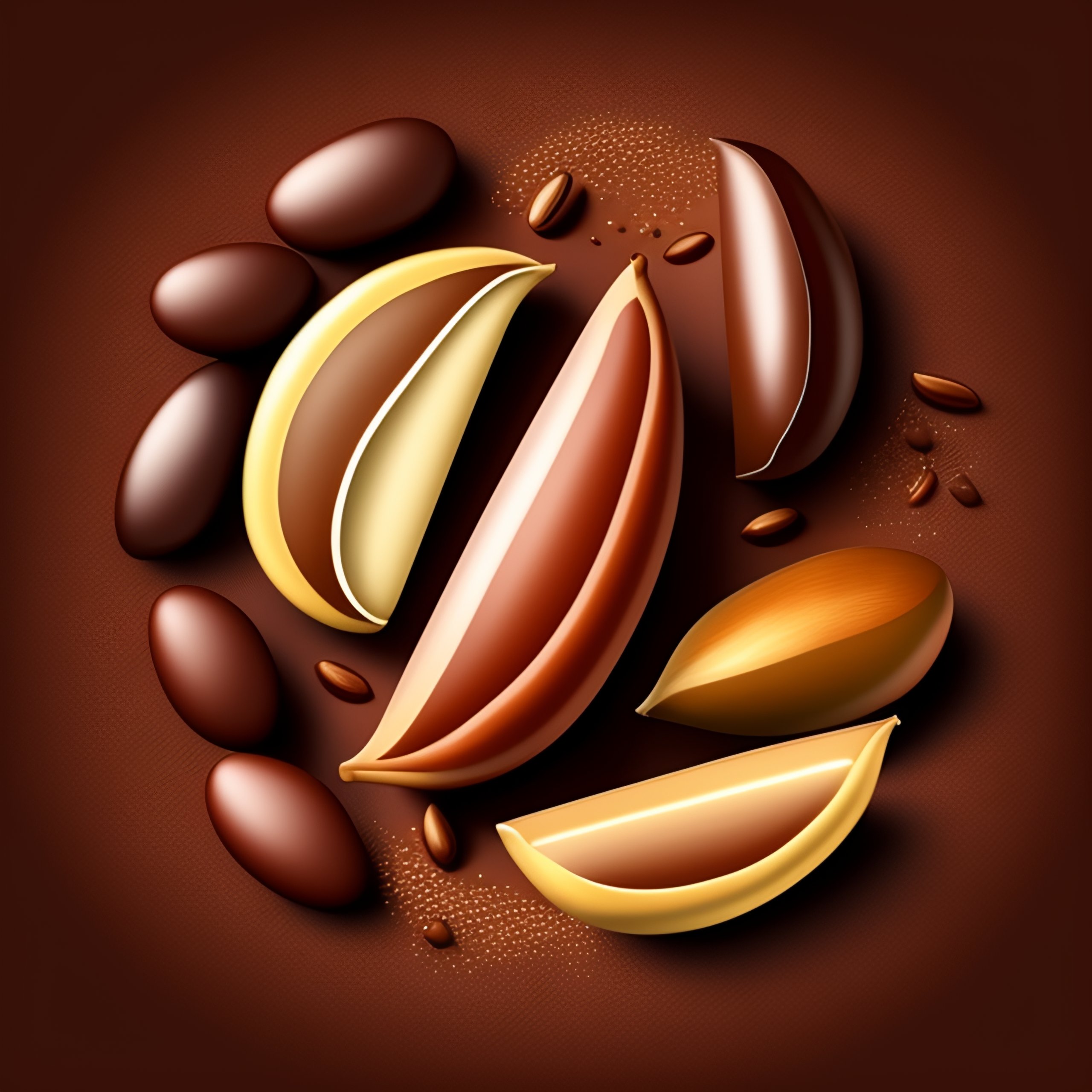 Lexica - Cocoa beans, roasted, 2d illustration, flat, textures.