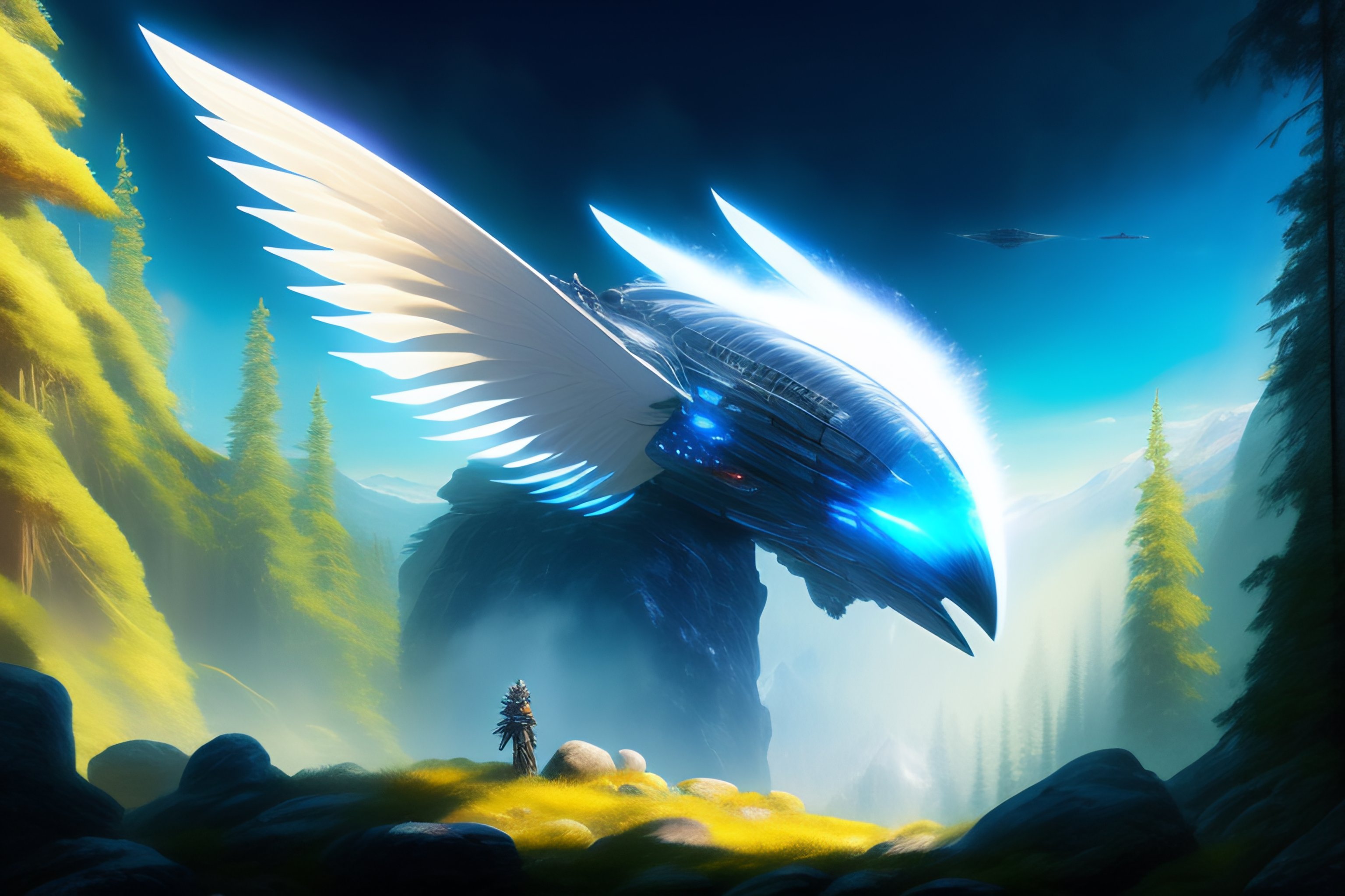 Lexica - Prometheus is an angel with long white hair , near an alien ...