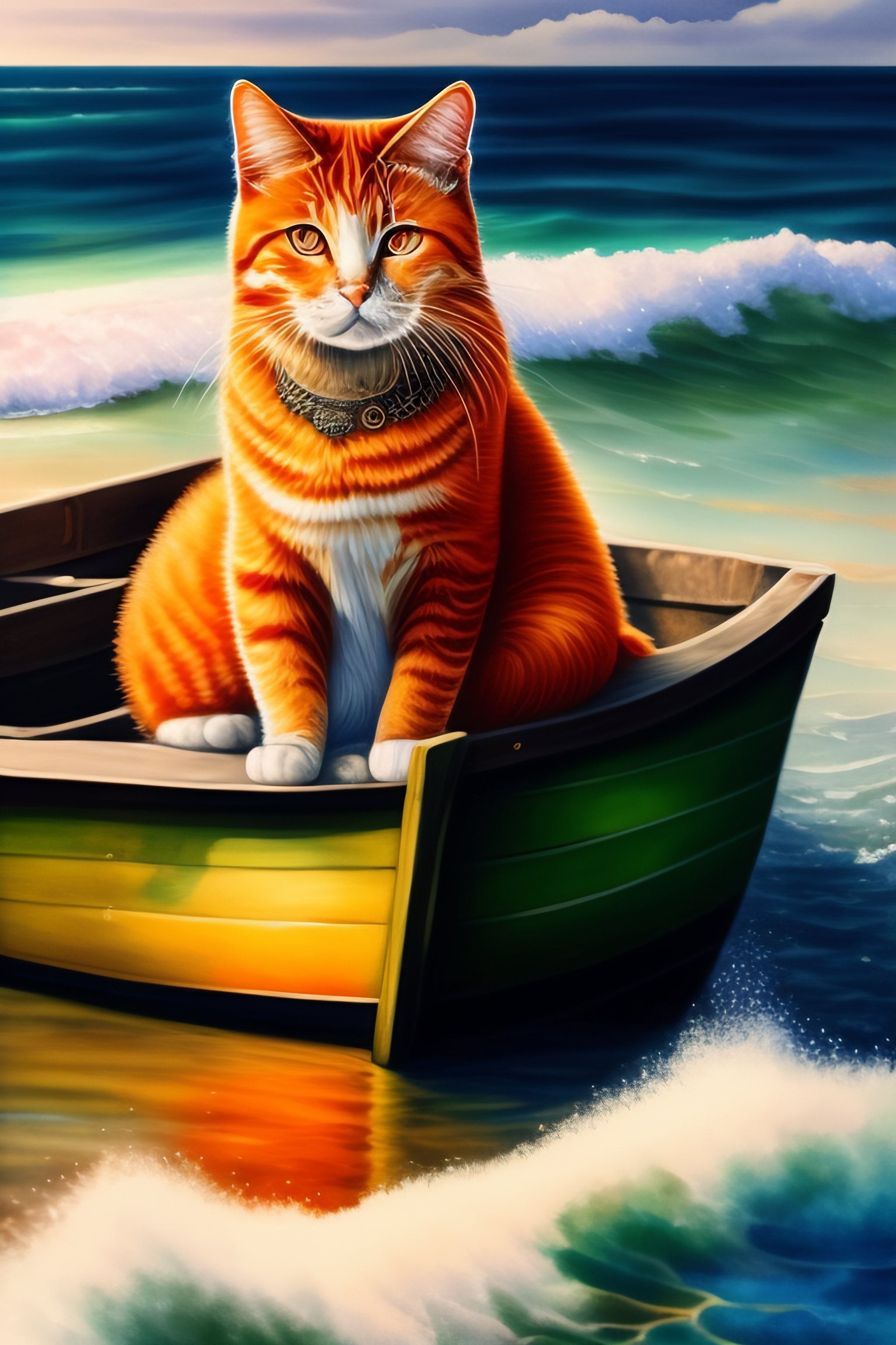 Lexica - A orange cat at the sea, laithaus, ship, cozy, watercolor ...