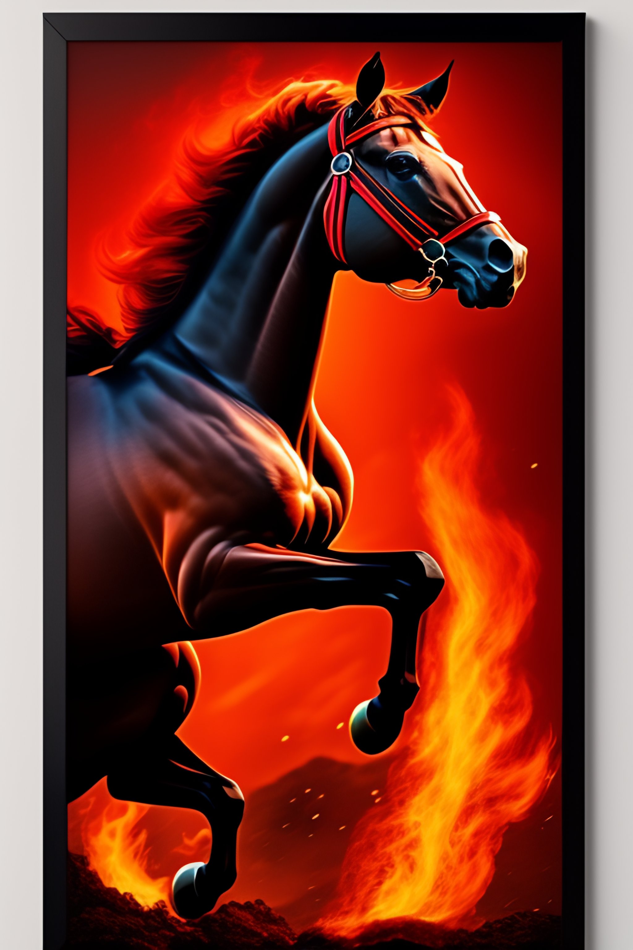 Lexica - Game card, Red Horse with fire, old style frame, modern ...