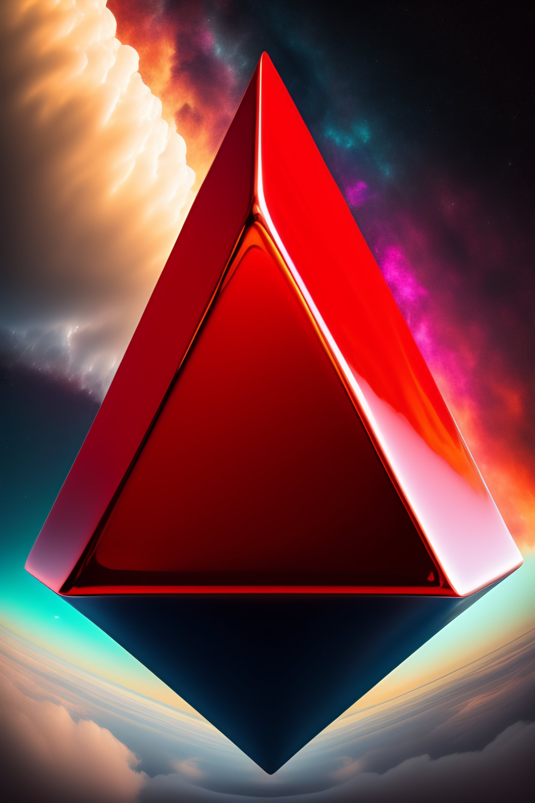 Lexica - Metallic red triangular prism artifact floating in space with ...