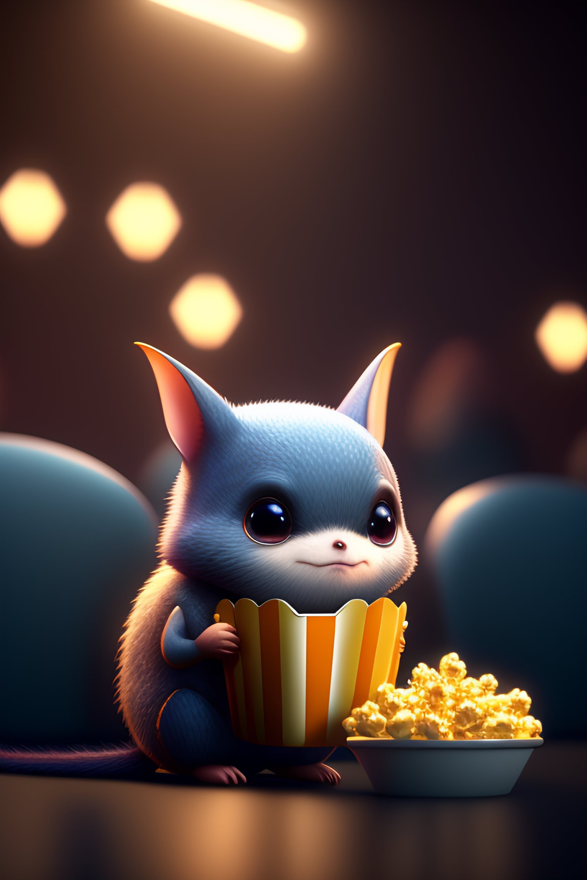 Lexica - Cute small humanoid bat sitting in a movie theater eating ...