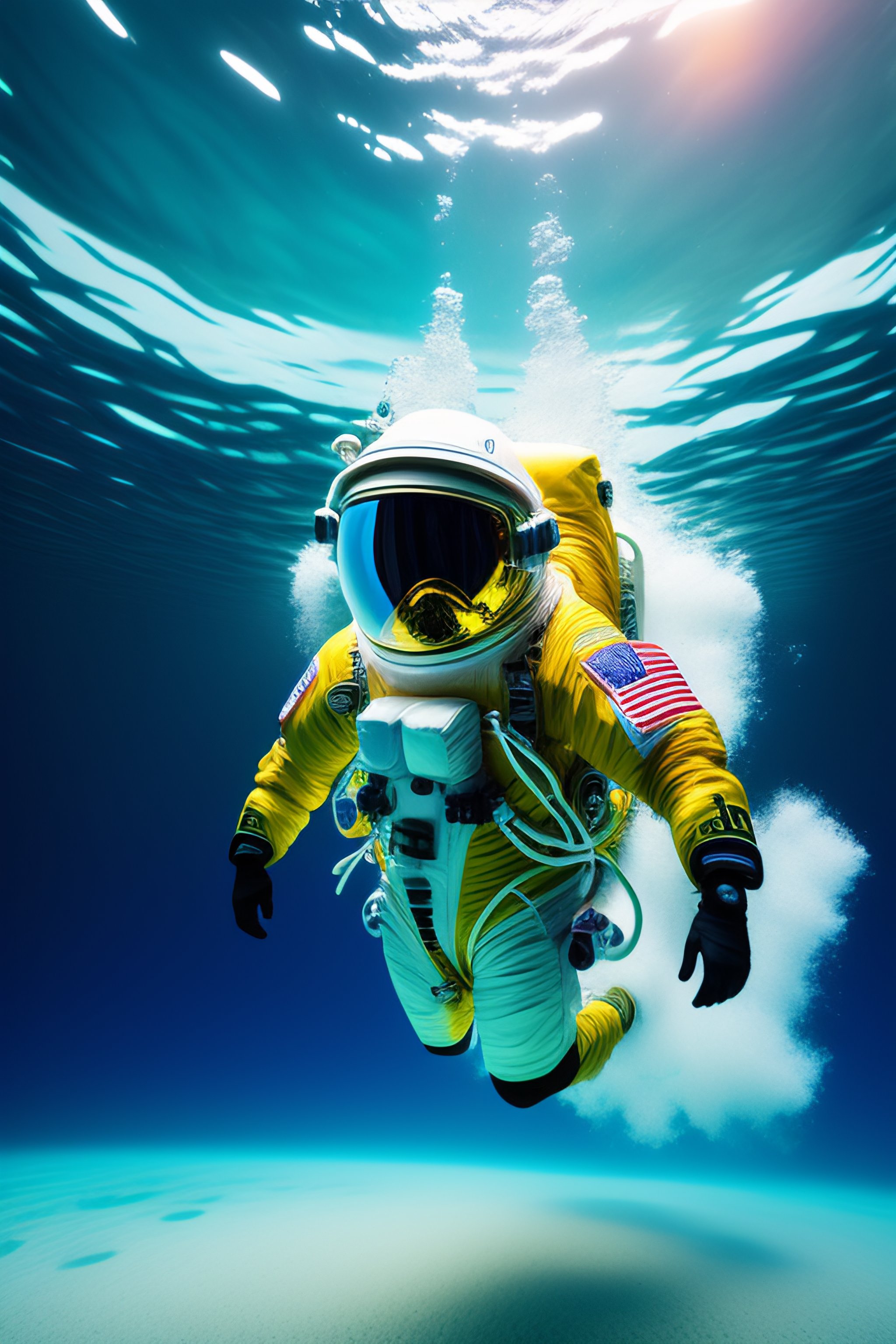 Lexica - An astronaut swiming in a lake in space