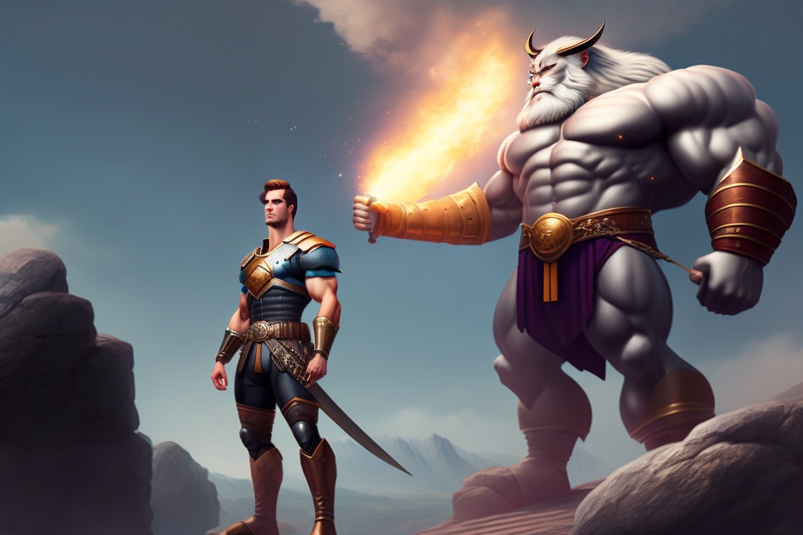 Lexica - David standing on a rocky hill, his slingshot in hand, gazing ...