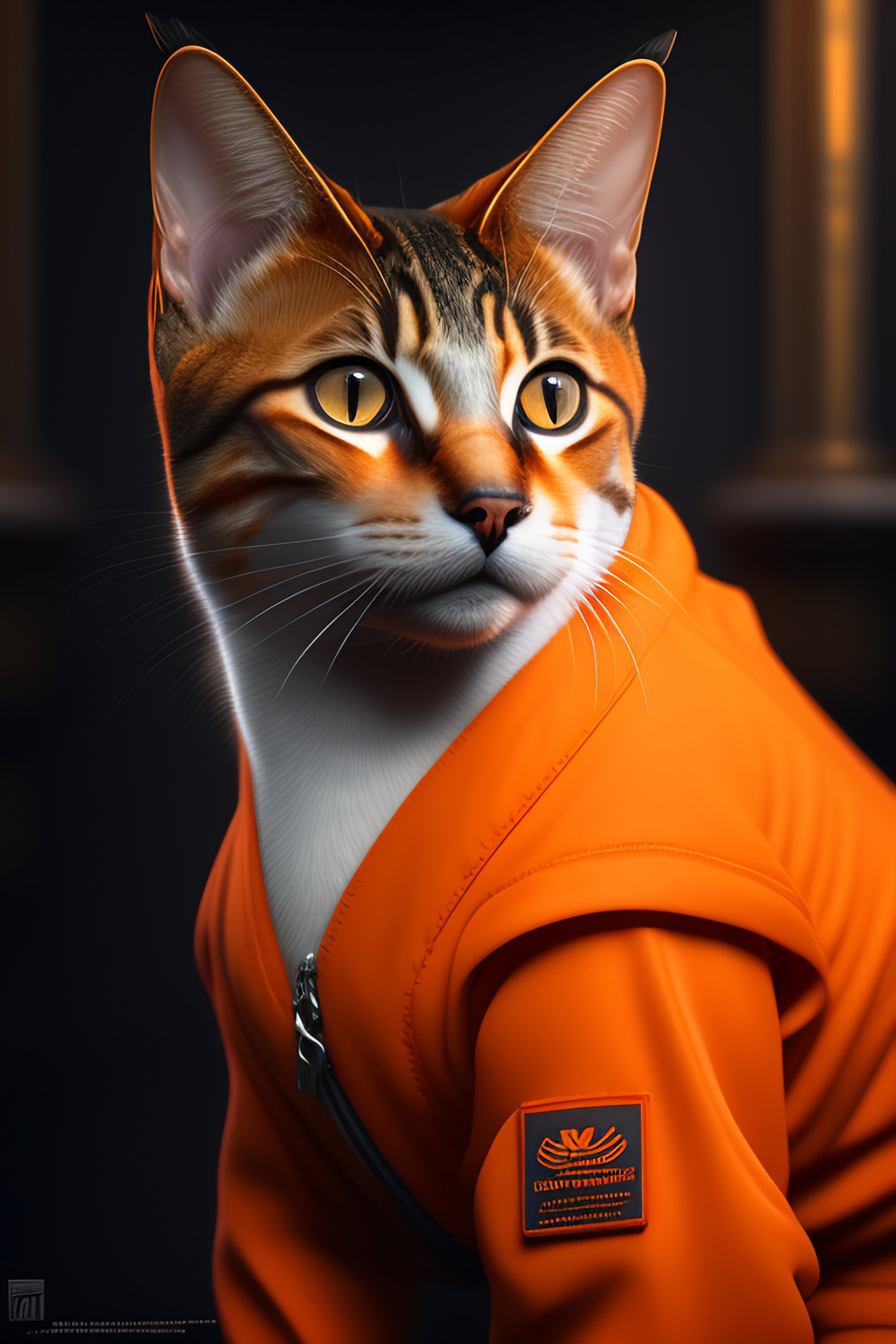 Lexica - Mugshot of a Tabby Cat wearing orange prison inmate jumpsuit ...