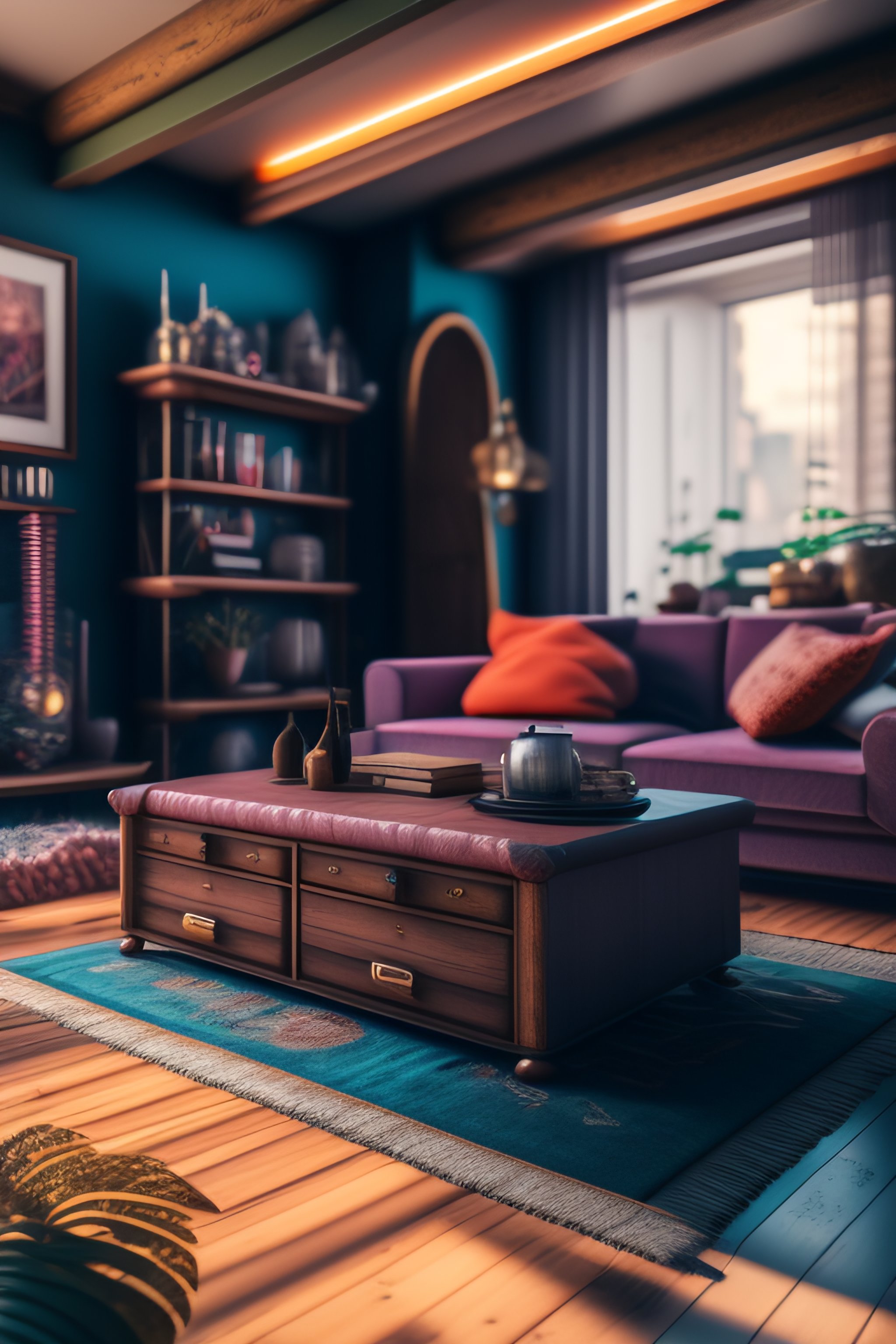 Lexica - Highly detailed interior shot of a messy vintage living room ...