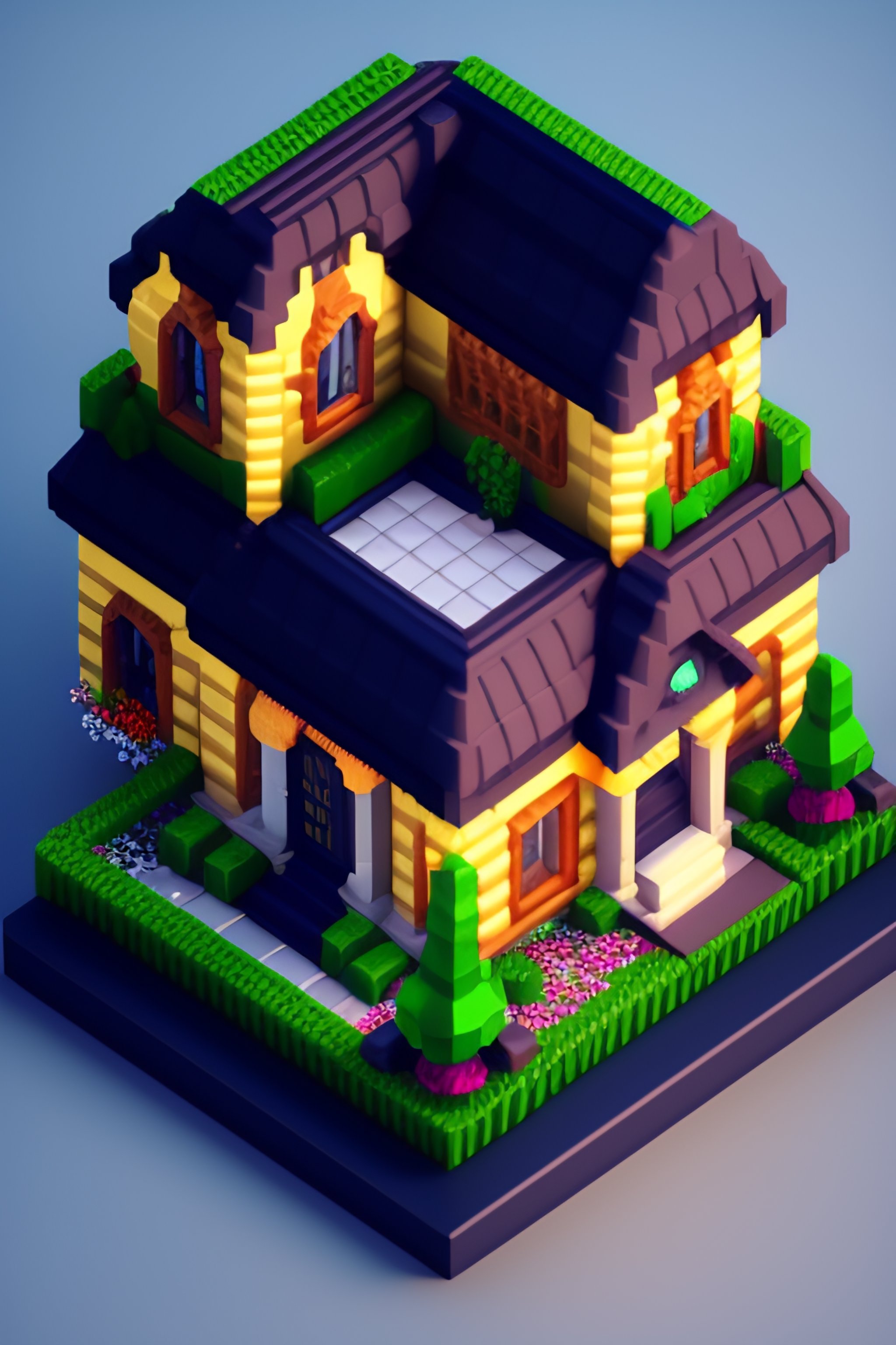 Lexica - Detailed isometric mansion, pixel art, unreal engine voxel render