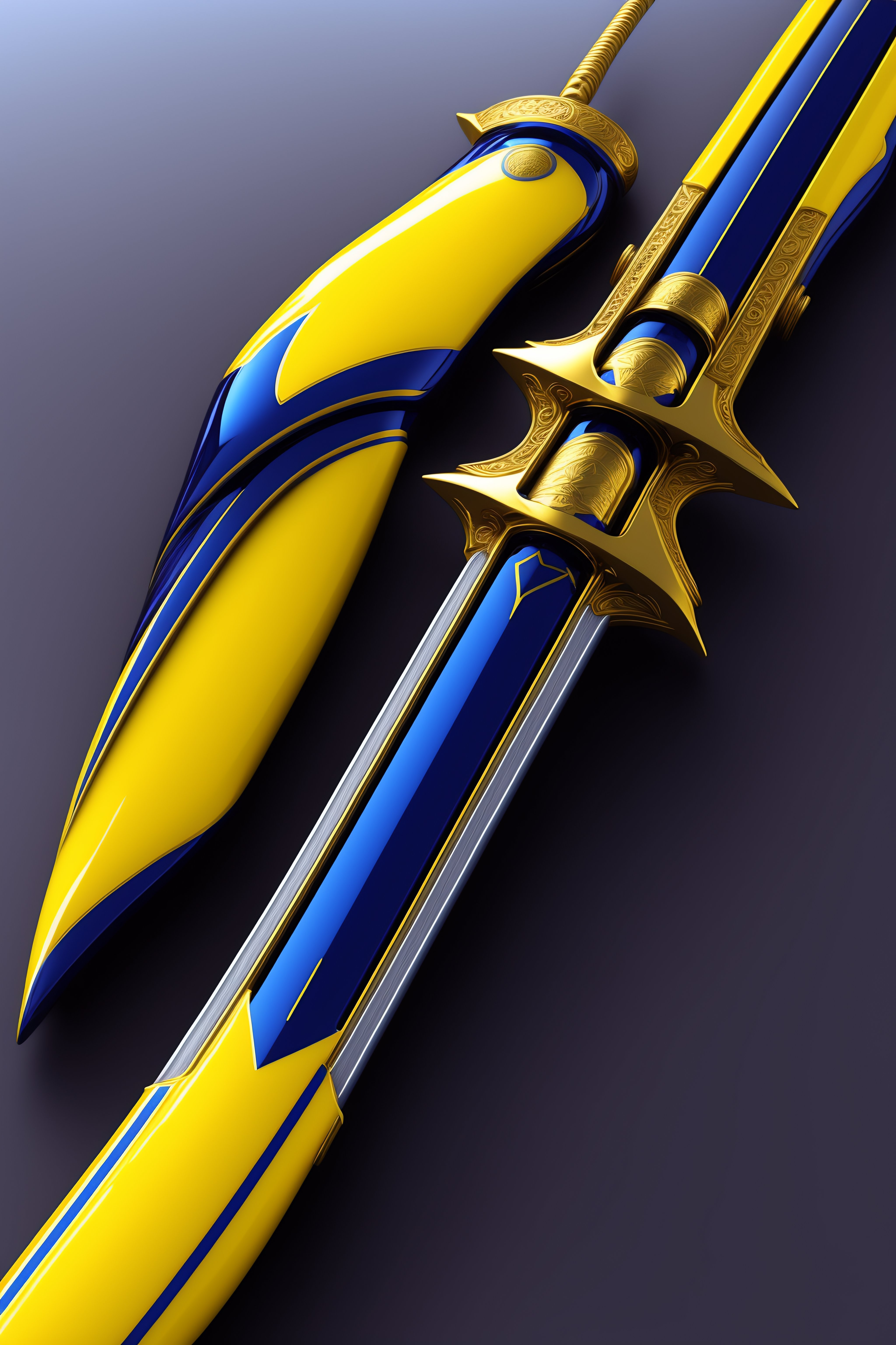 Lexica - Futuristic, blade runner themed yellow and blue sword, concept art