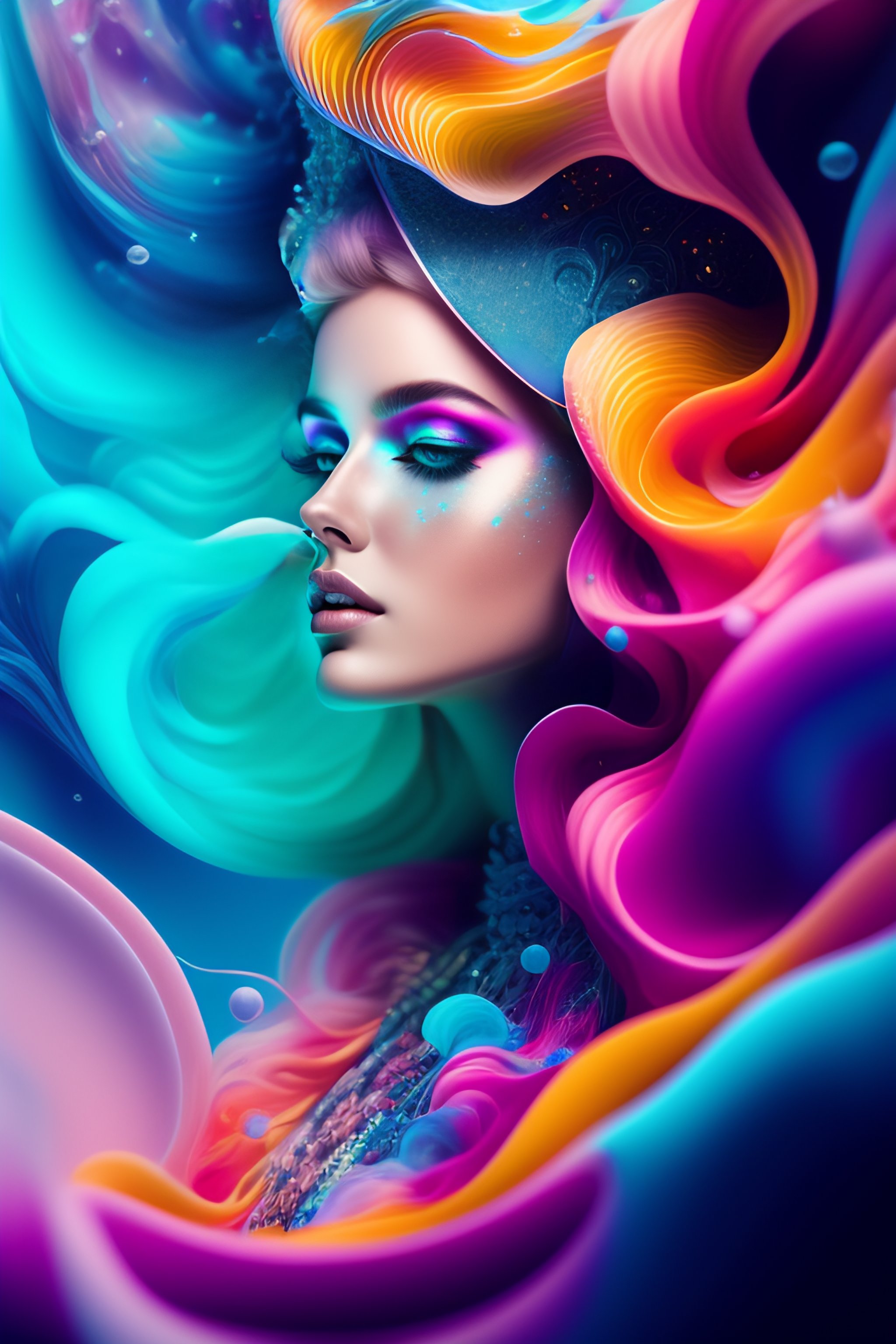 Lexica - Dynamic underwater ink art by Alberto Seveso of a young woman ...