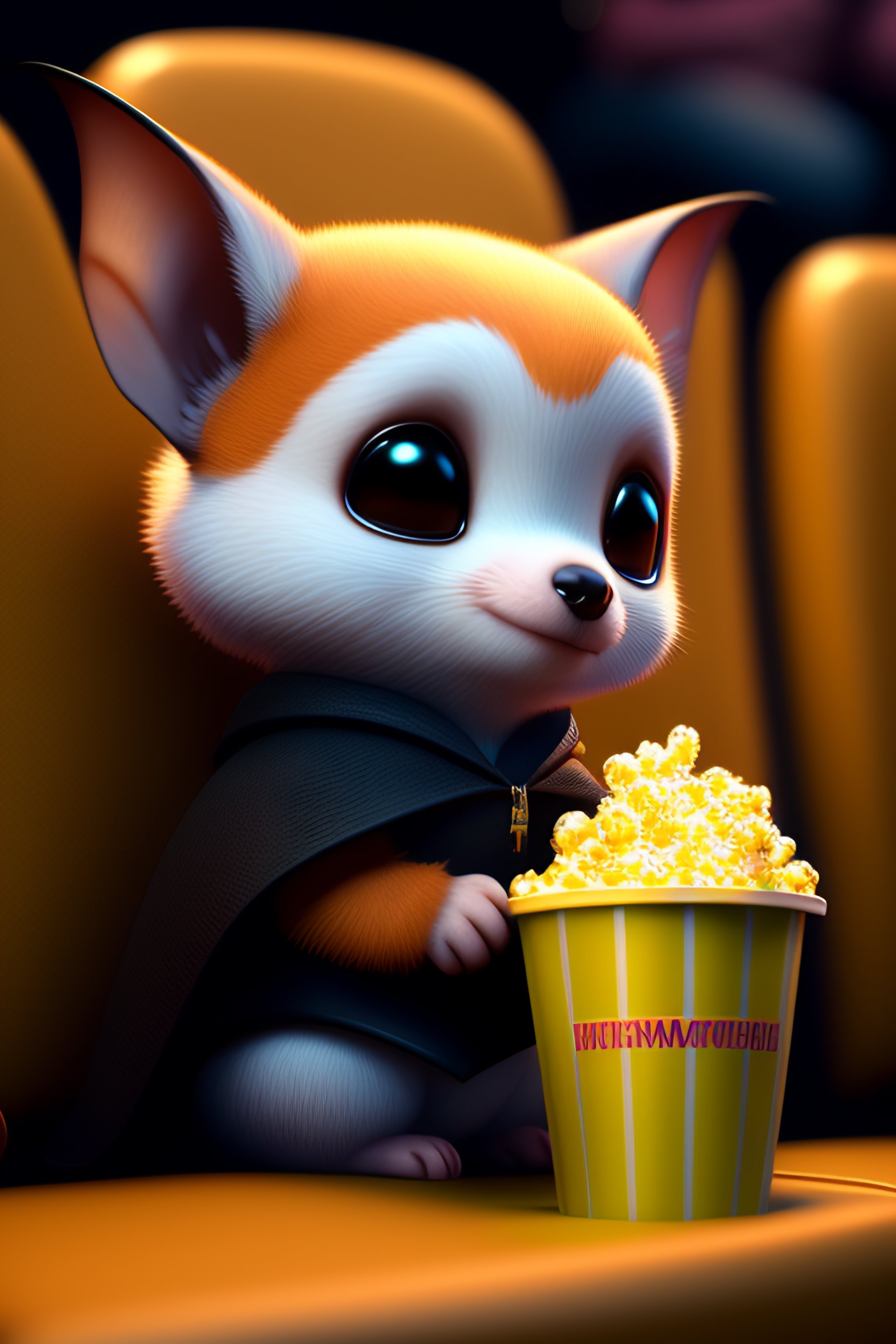 Lexica - Cute small humanoid bat sitting in a movie theater eating ...