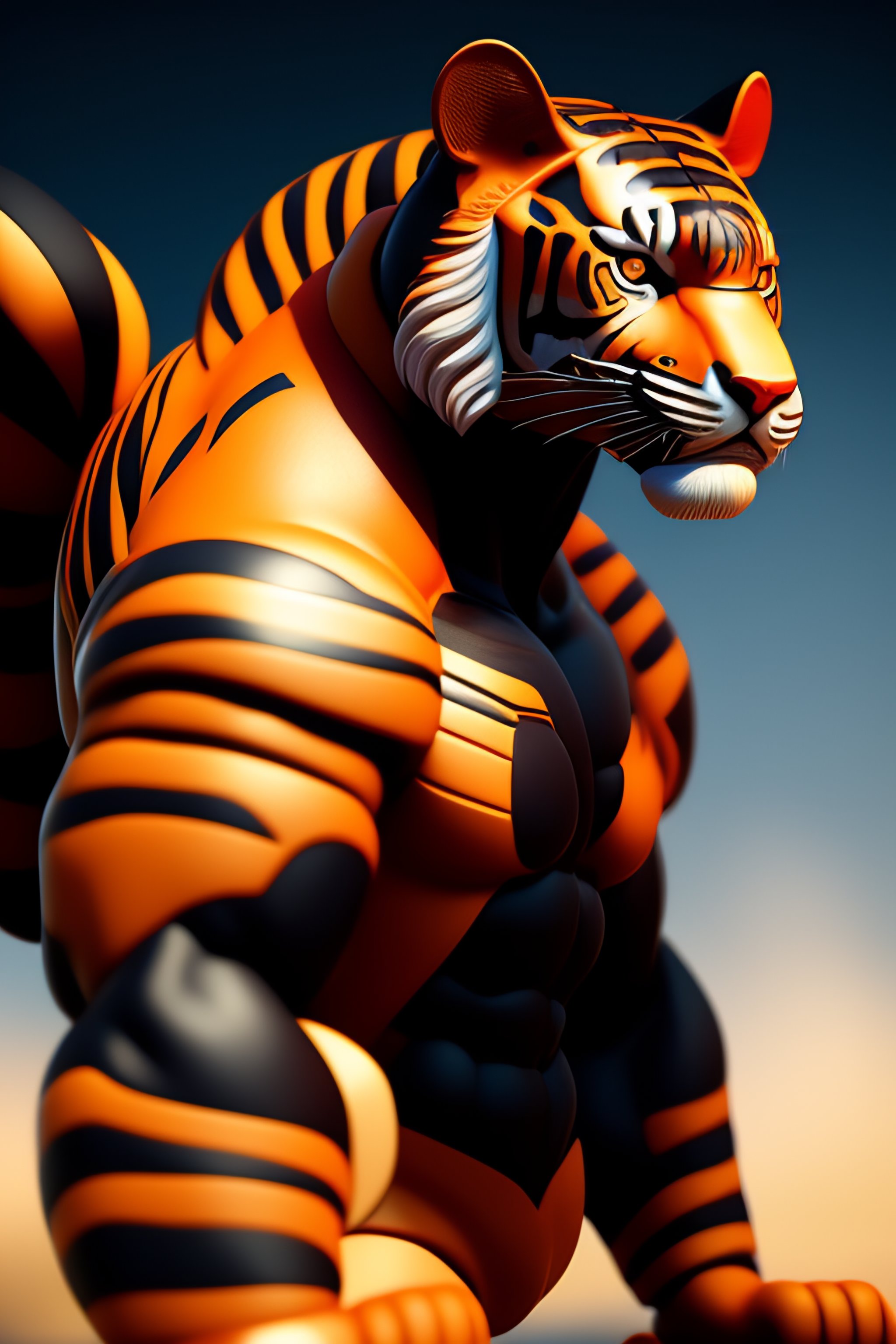 Lexica - Cartoon 1 3d humanoid Tiger virgol warrior , high quality, 8k