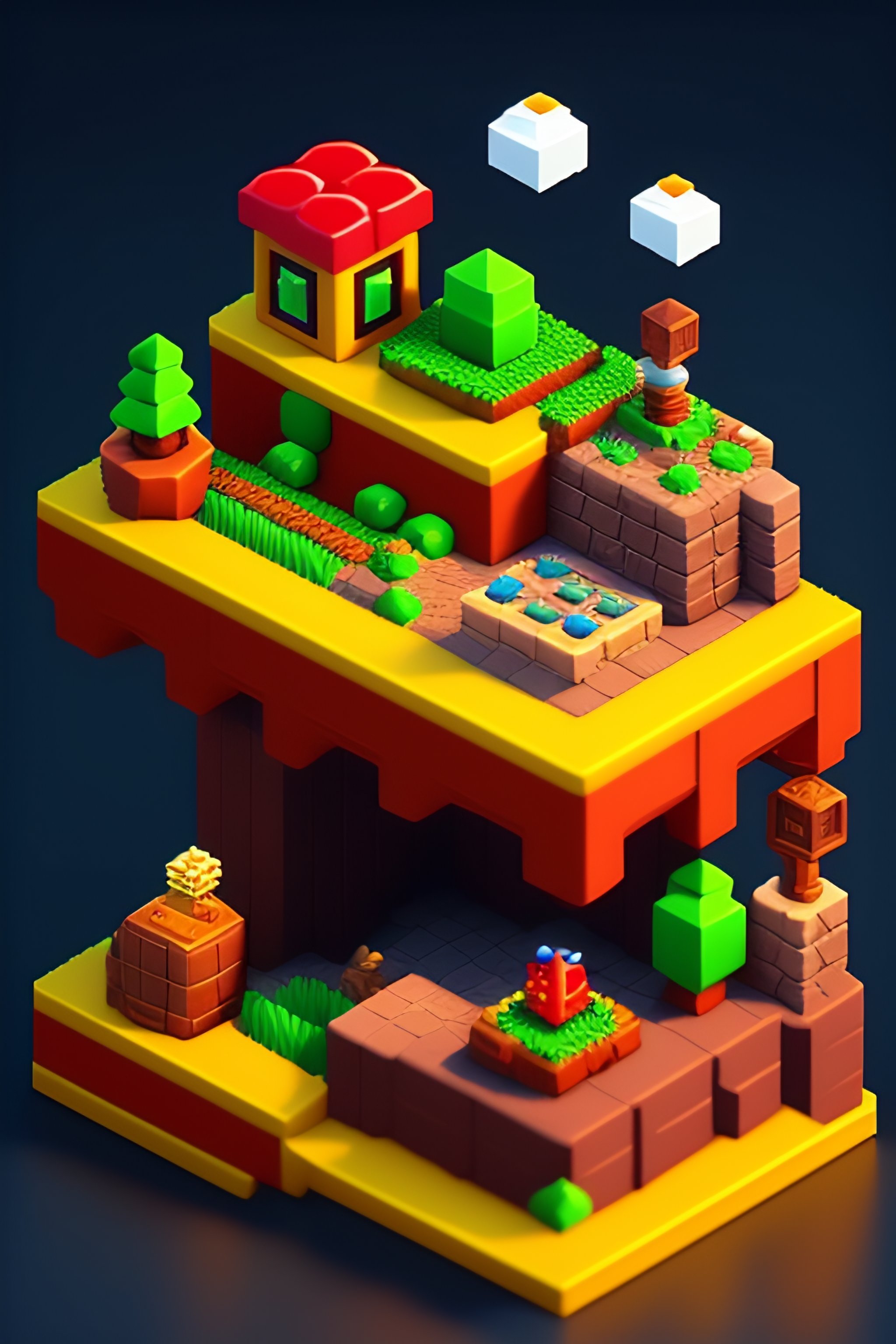 Lexica - Detailed isometric super mario bros level, pixel art, unreal engine voxel rendering