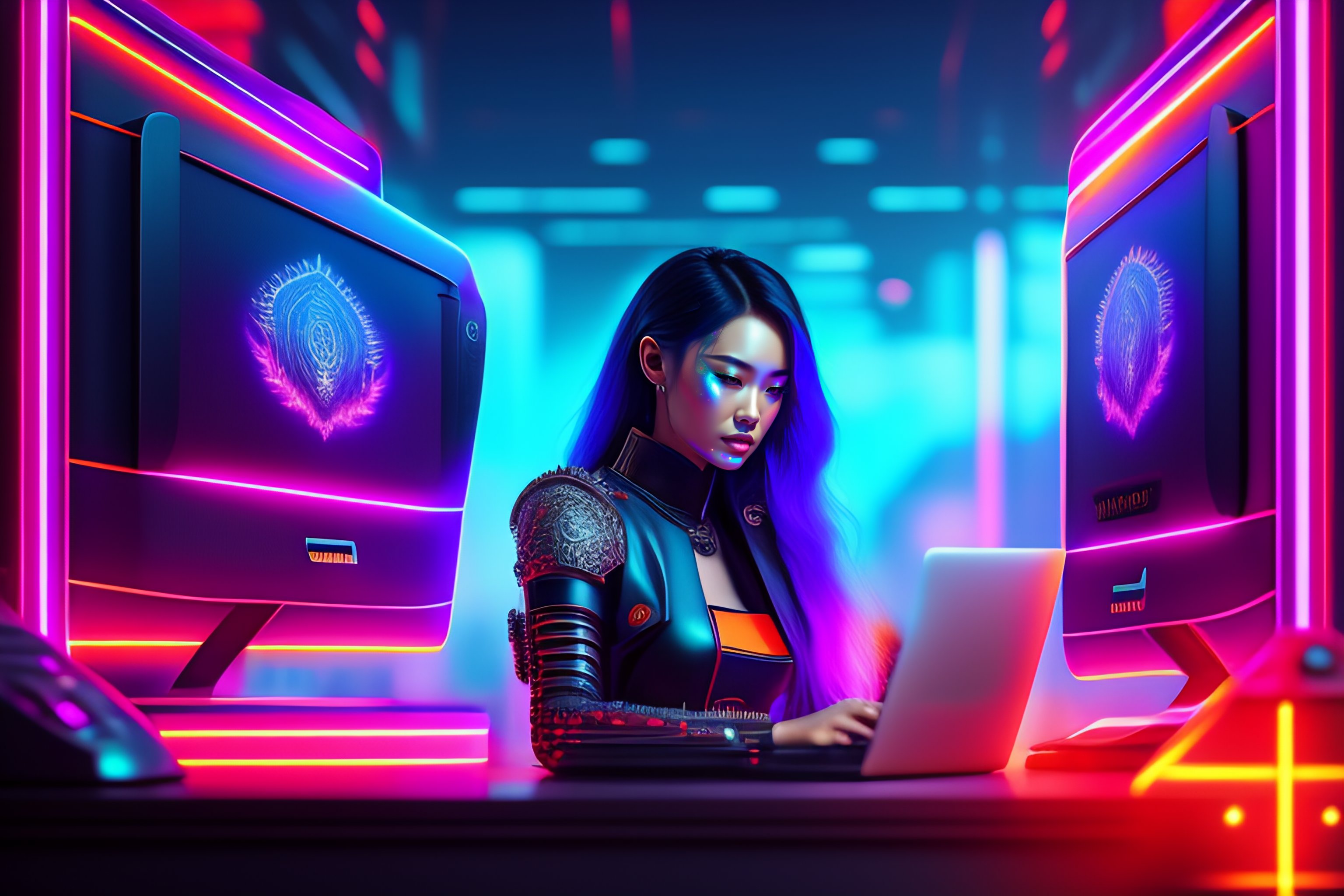 Lexica - Cyberpunk, female necromancer, titanium skeleton, cosmos ...