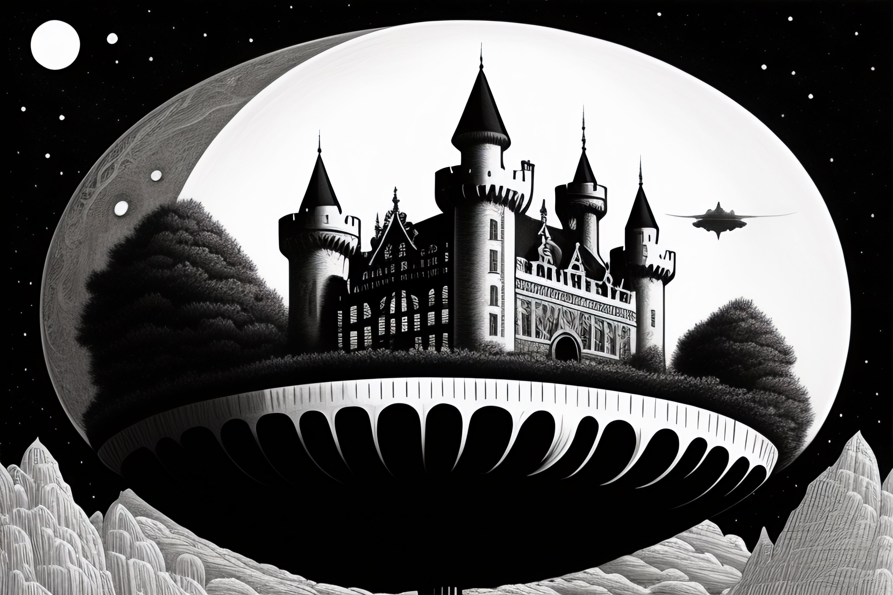 Lexica - A floating Gothic castle high above the ground actually above ...