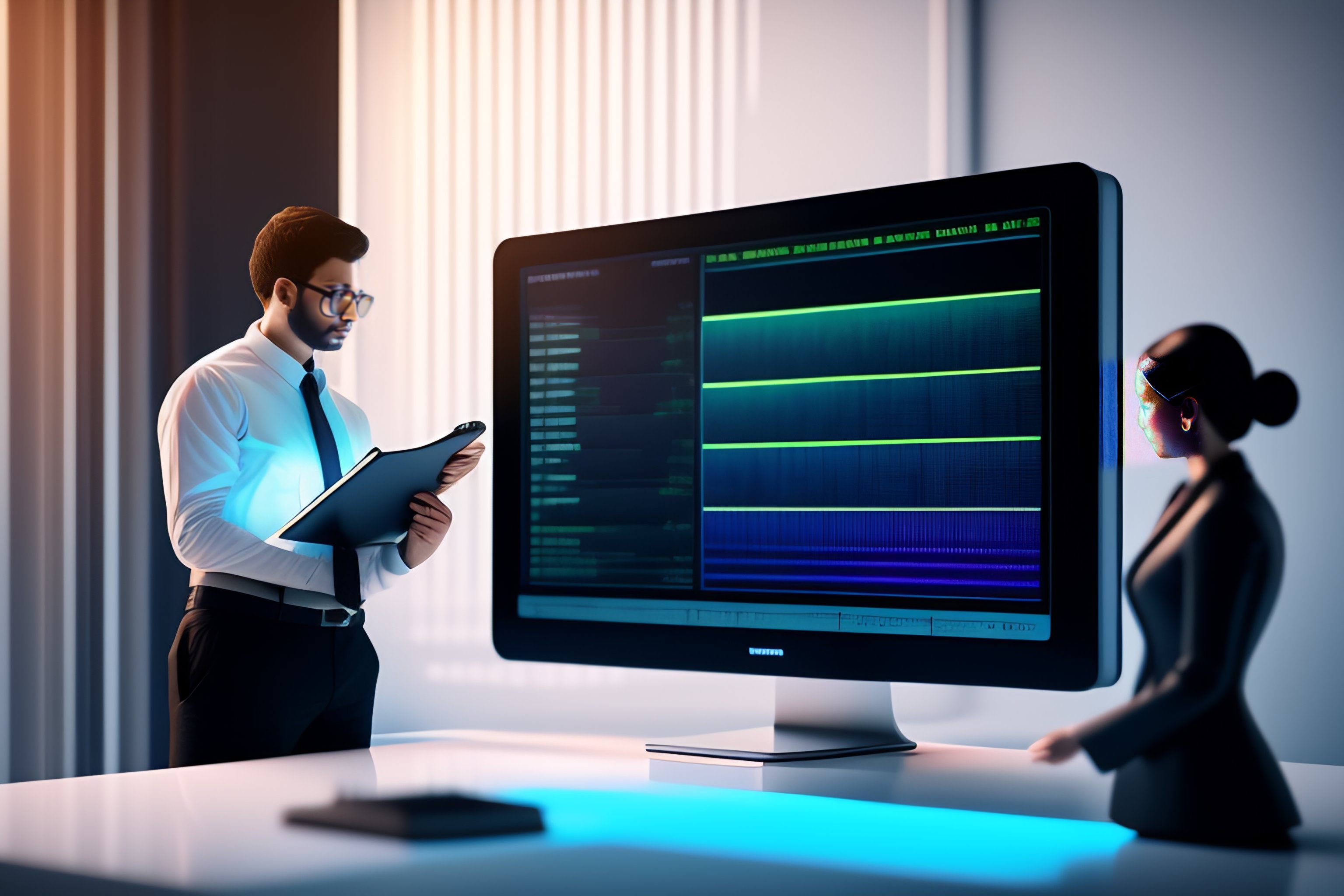 Lexica - Two scientist trying to figure out a data console panel, 3d ...