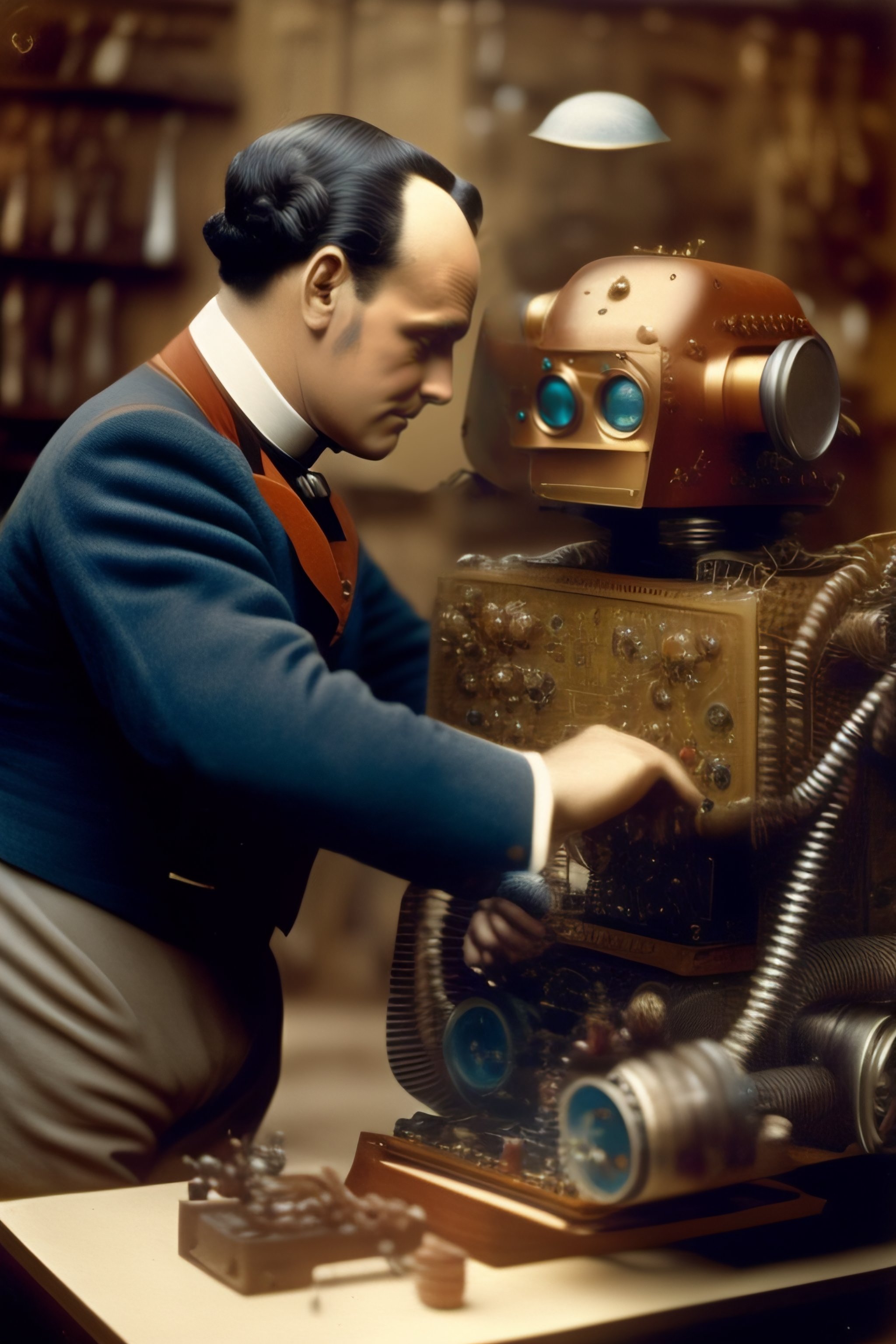 Lexica - A photo of Charles Babbage building a robot by Philippe ...