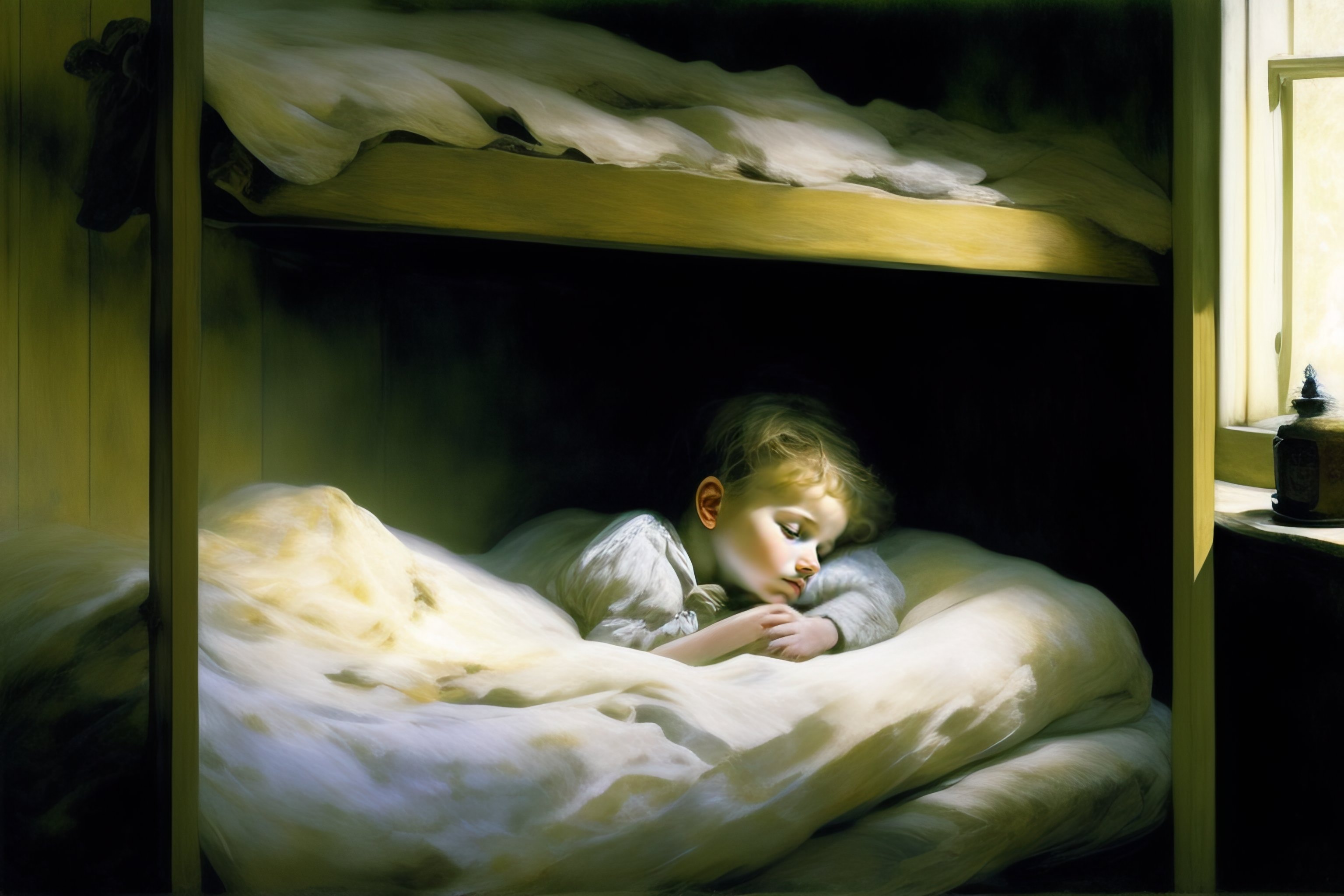 Lexica - A poor child in a coma in a dirty makeshift hospital, painting ...