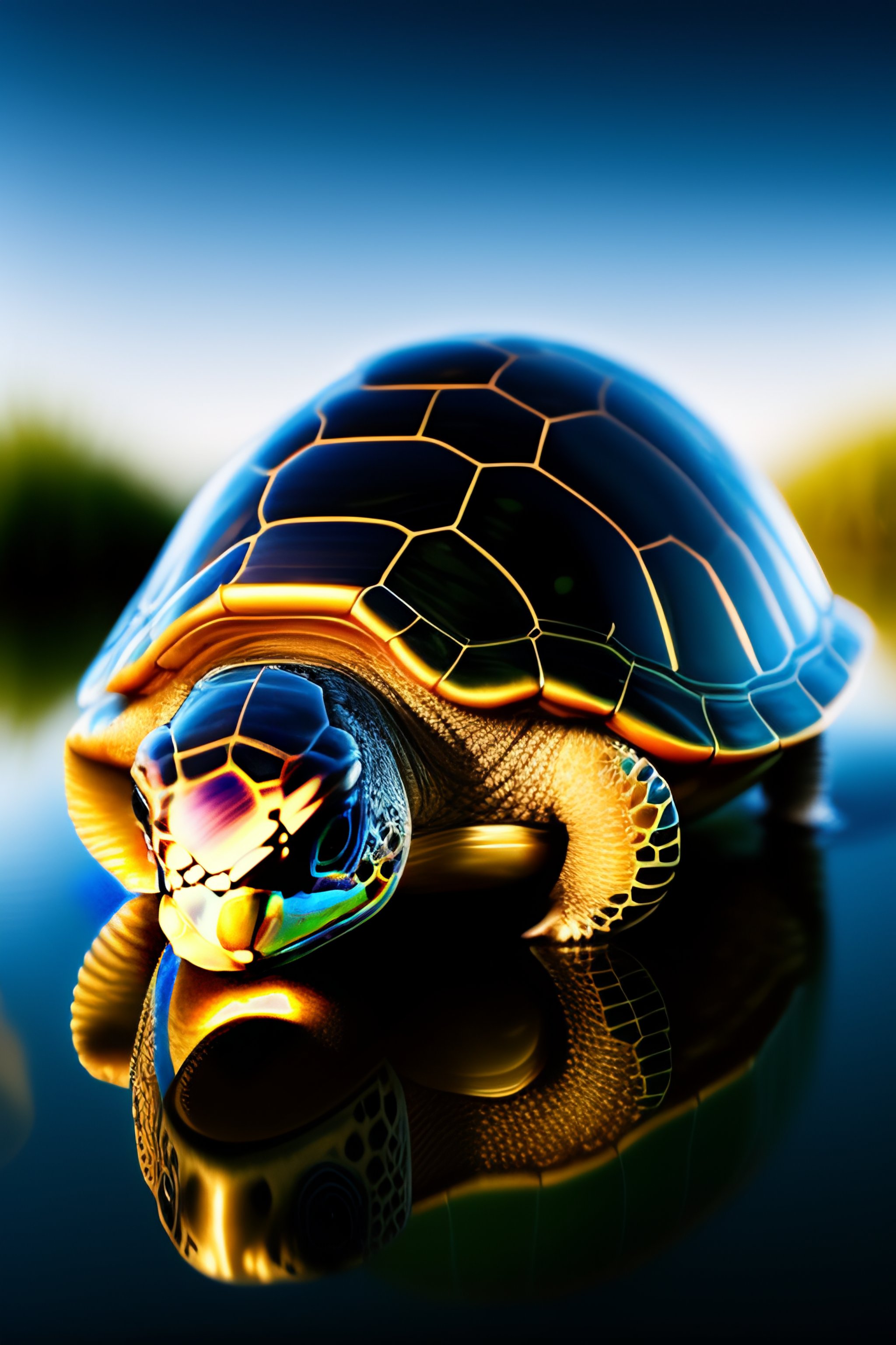 Lexica - A turtle with an armored crystal shell looking menacing in a pond.