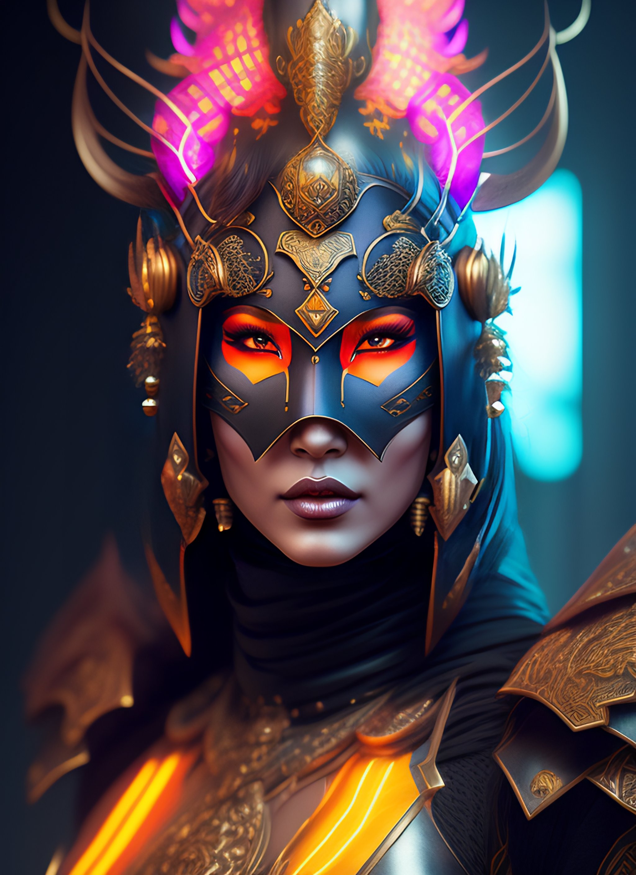 Lexica - A mind - blowing janpanese ghost mask, wearing cyberpunk armor ...