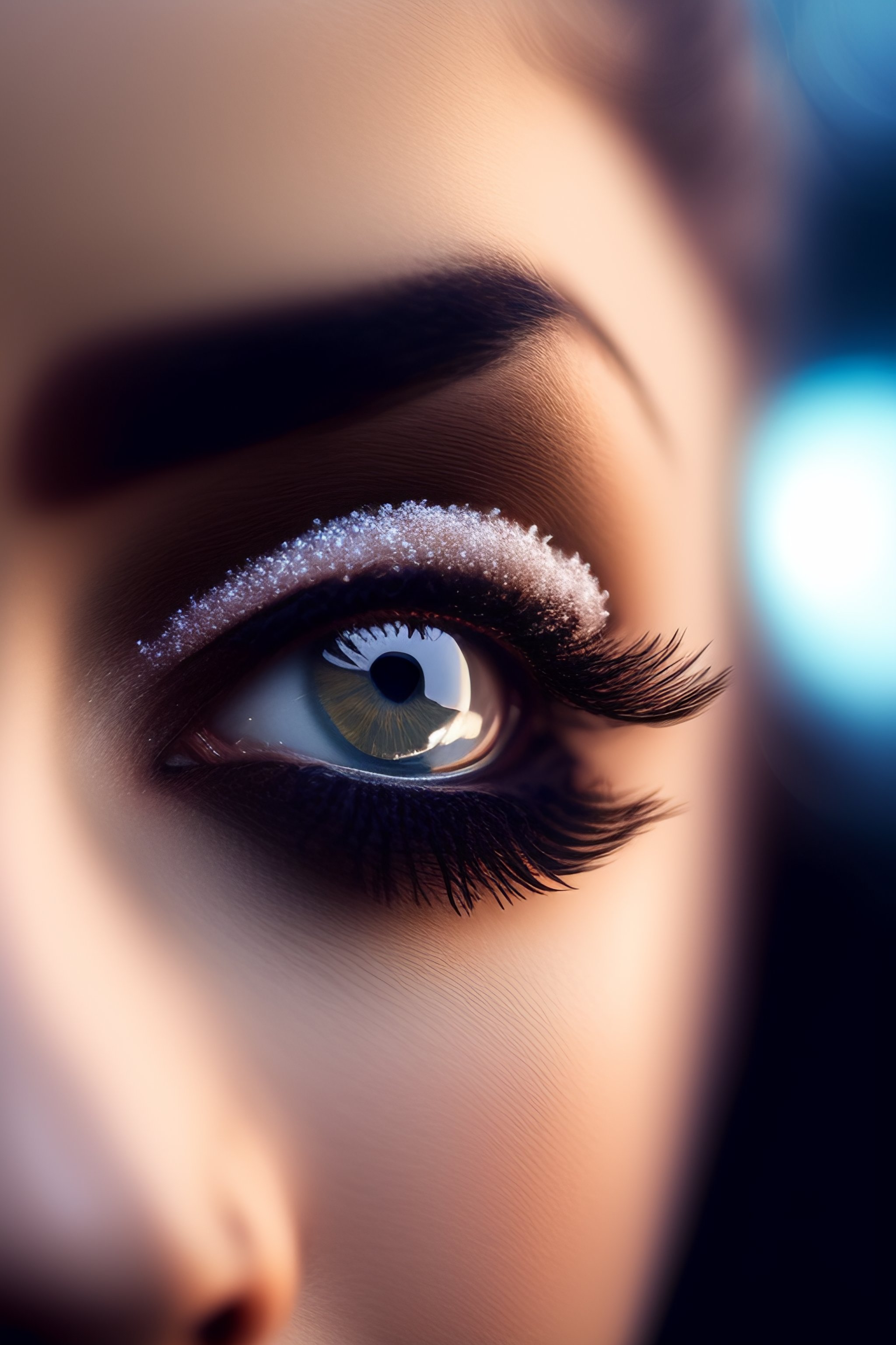 Lexica - Close up of a person wearing glasses snow flakes on nose and ...