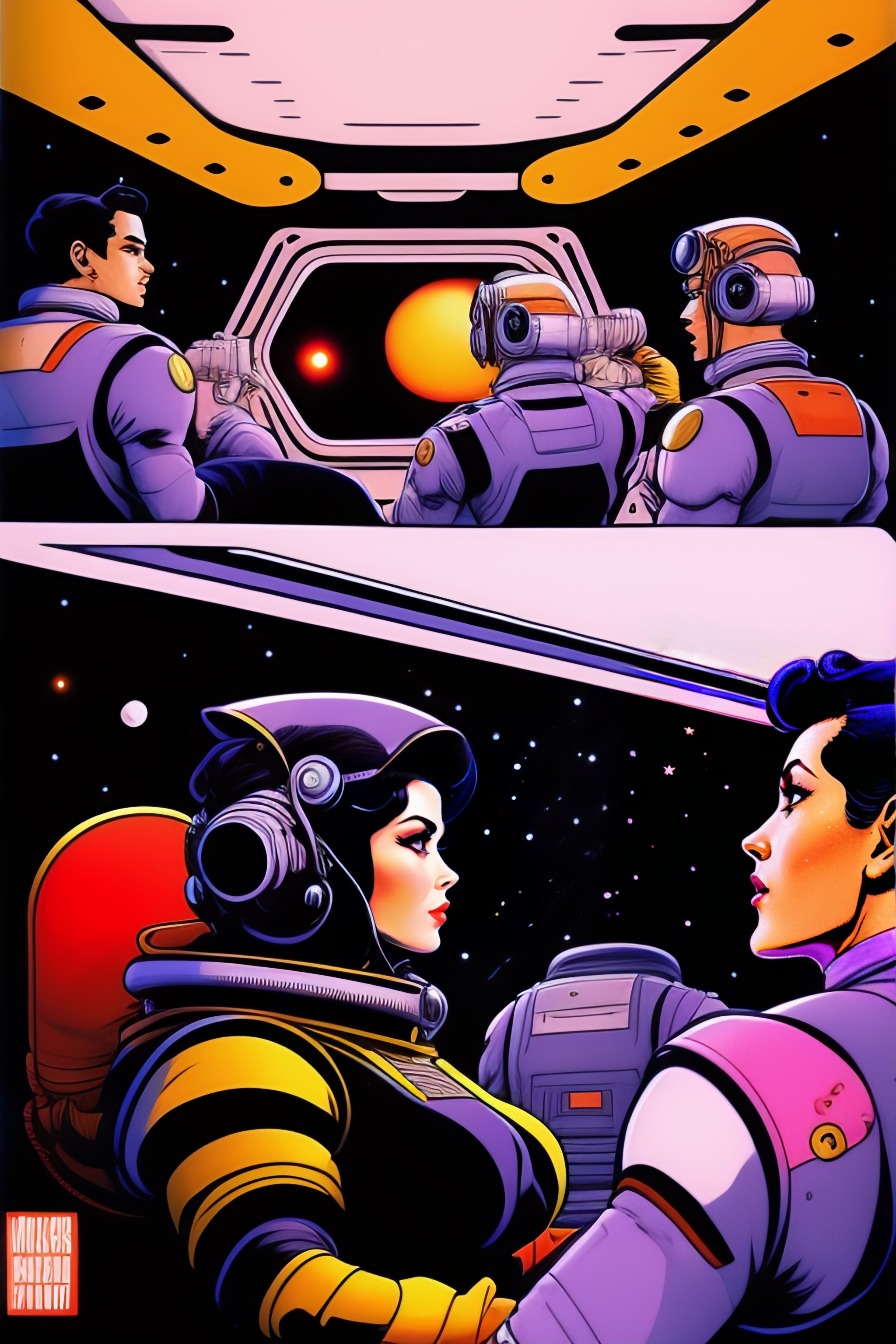 Lexica - Retro space captain giving commands to the crew in spacecraft ...