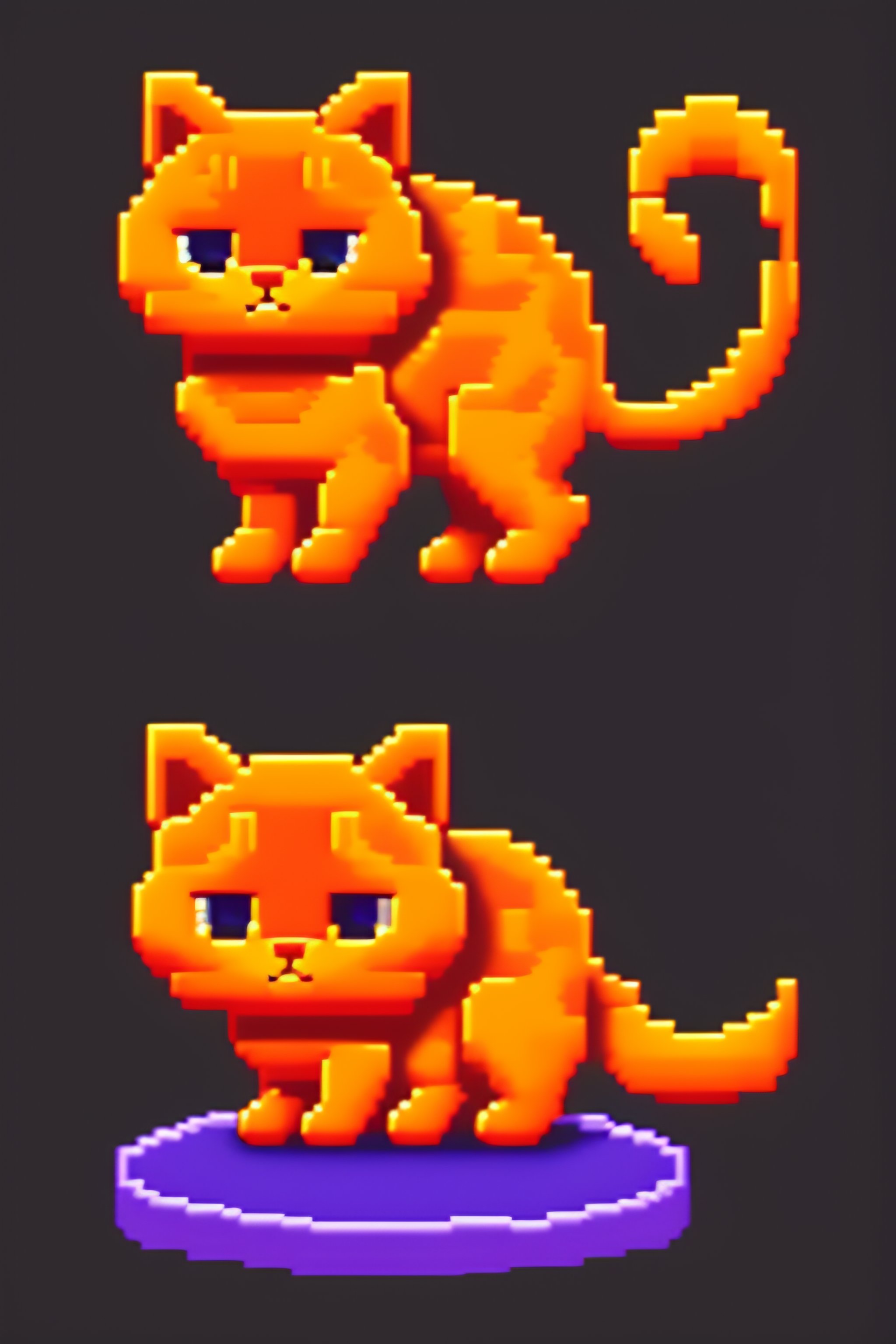 Lexica - A 2d 16-bit pixel orange cat video game sprite with purple ...