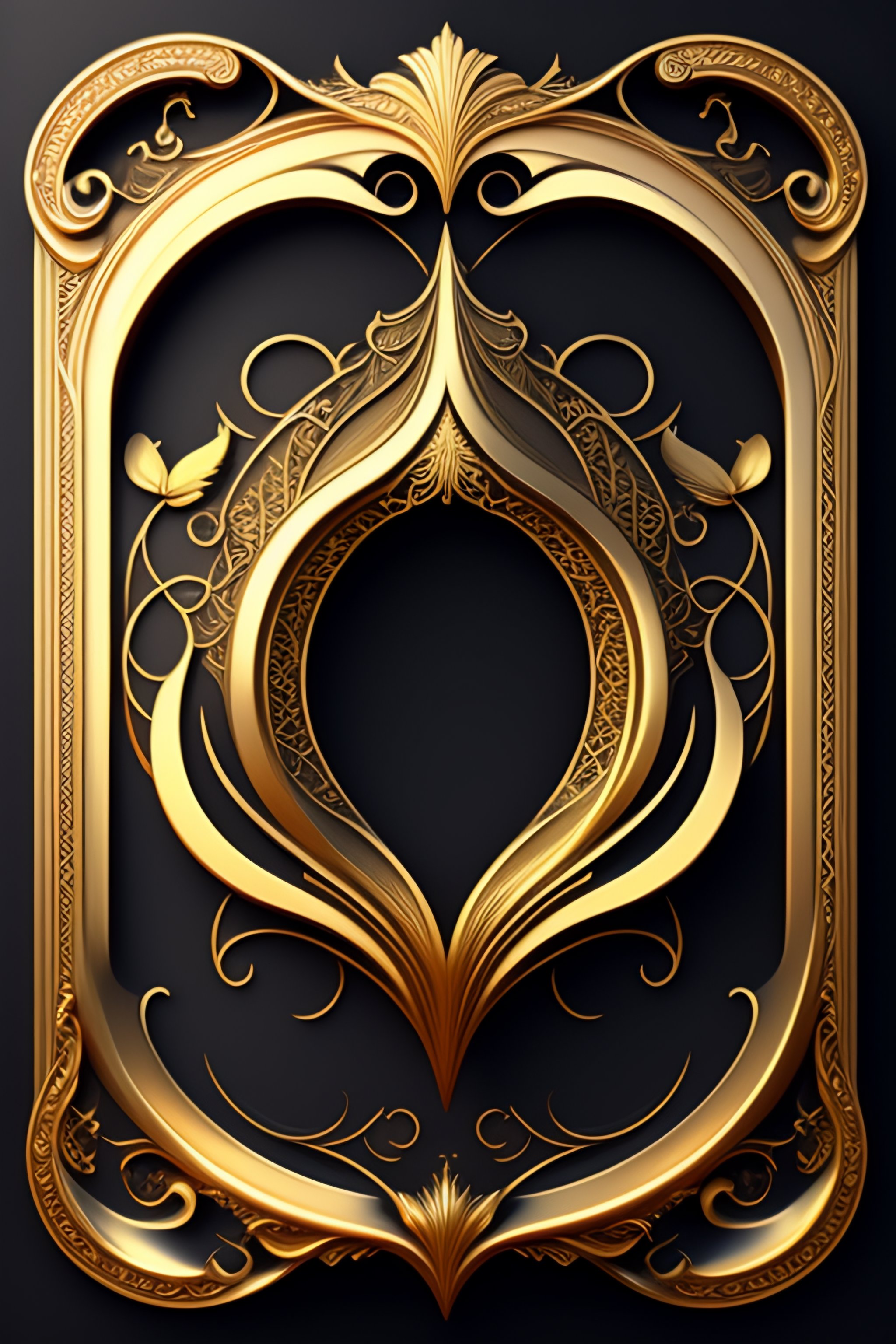 Lexica - An intricate art nouveau edges frame, with golden entertwined edges and empty black ...