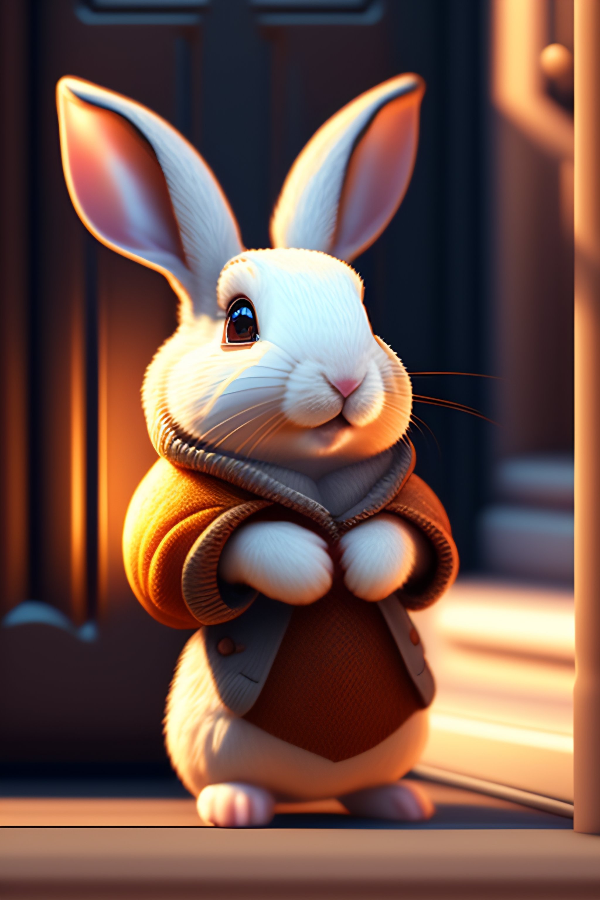 Lexica - Cute small rabbit waving at me and smiling greeting me in ...