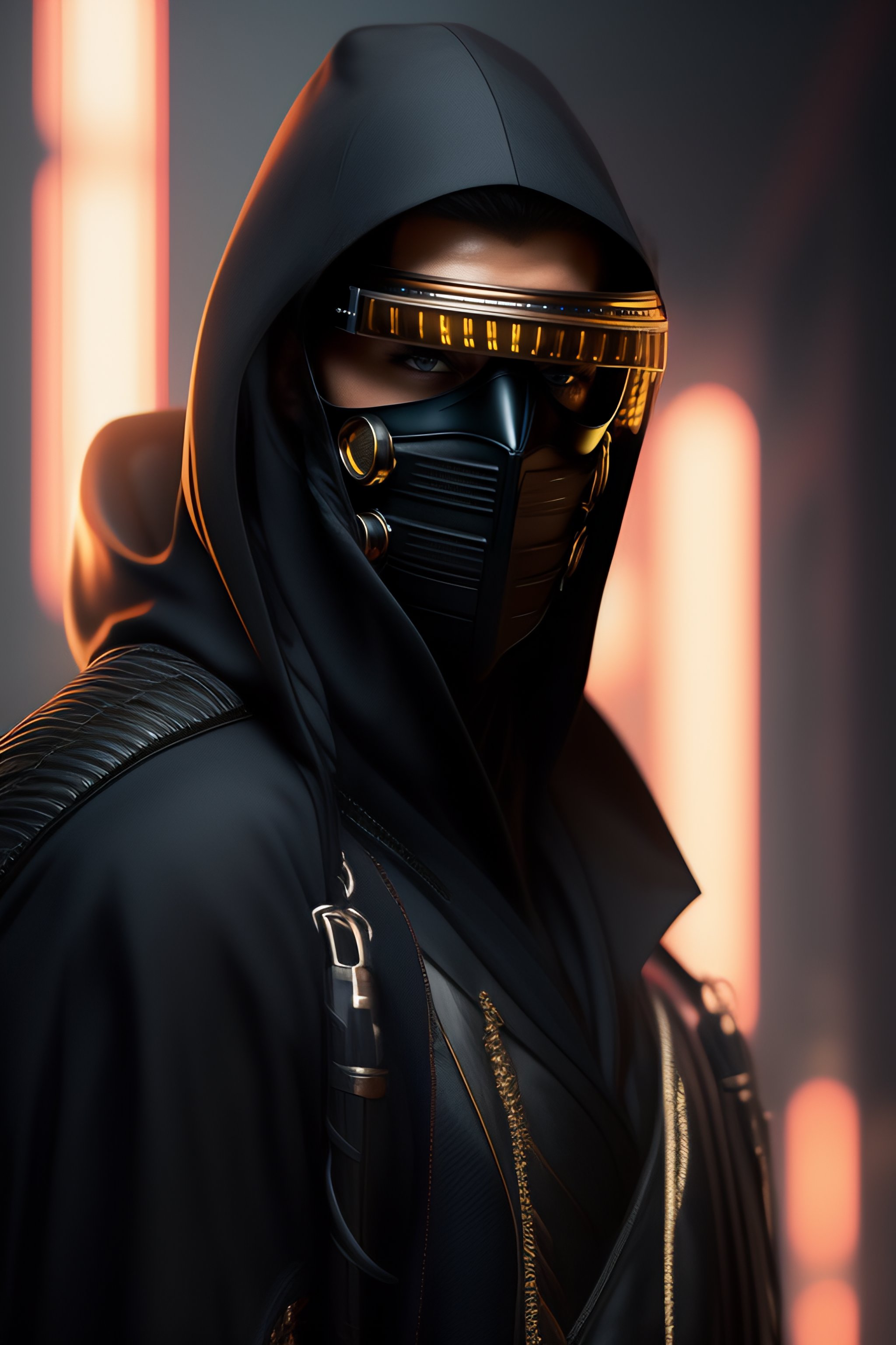 Lexica - Portrait of a masked cyberpunk assassin, hyper realistic