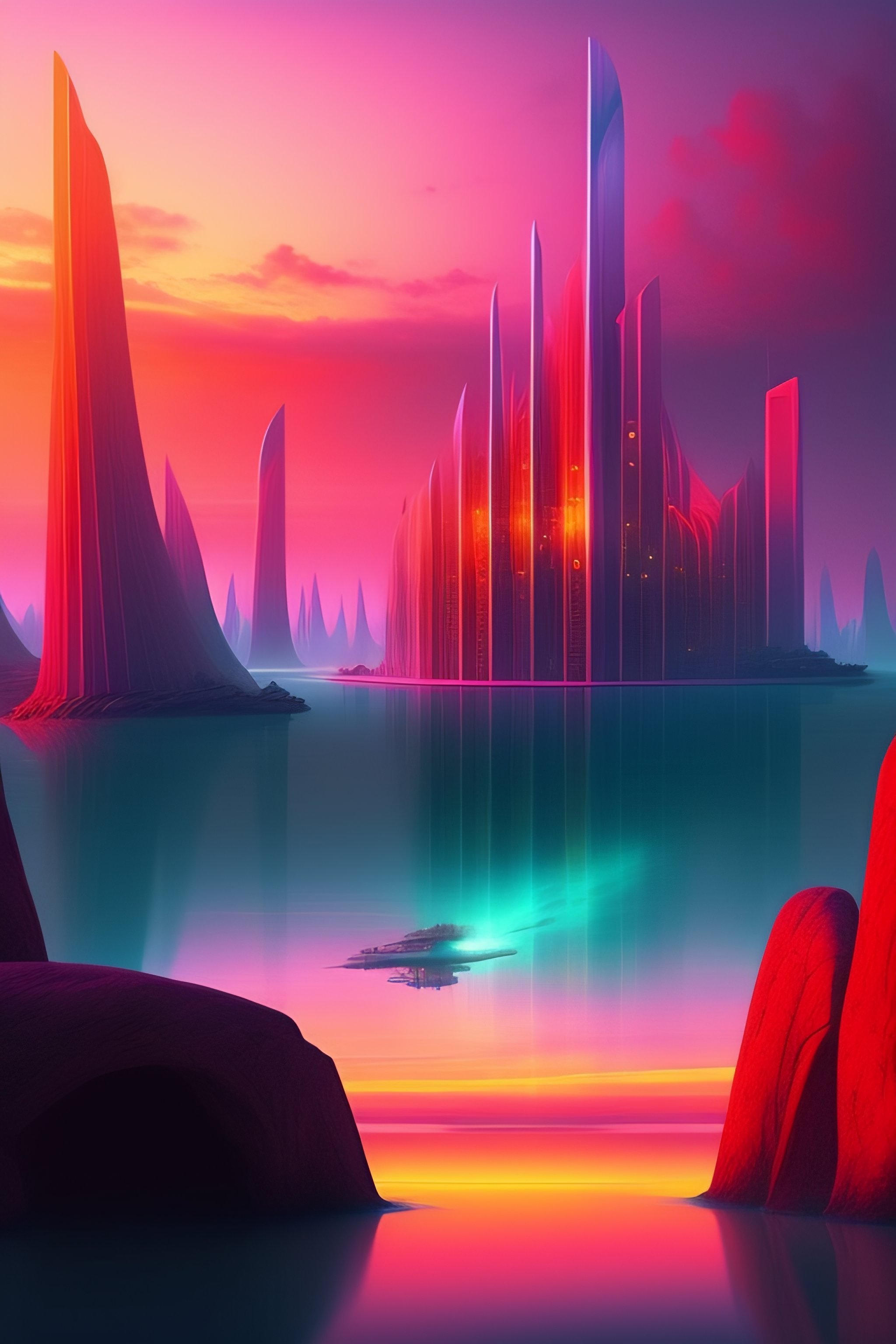 Lexica - Mystical ethereal tropical atlantis city futuristic buildings ...
