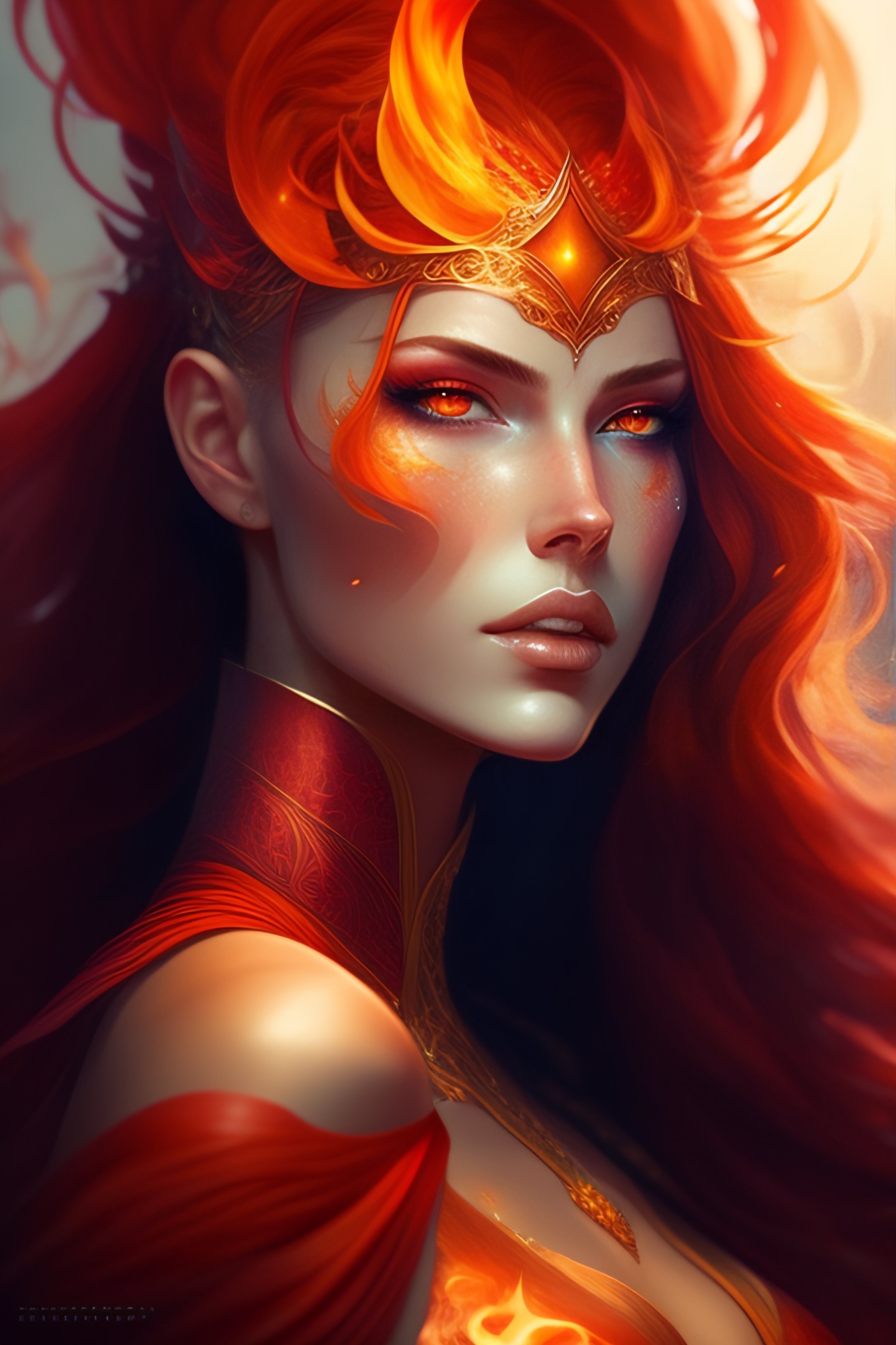 Lexica - Fiery redhed elemental woman beautifuly drawn and composed by ...