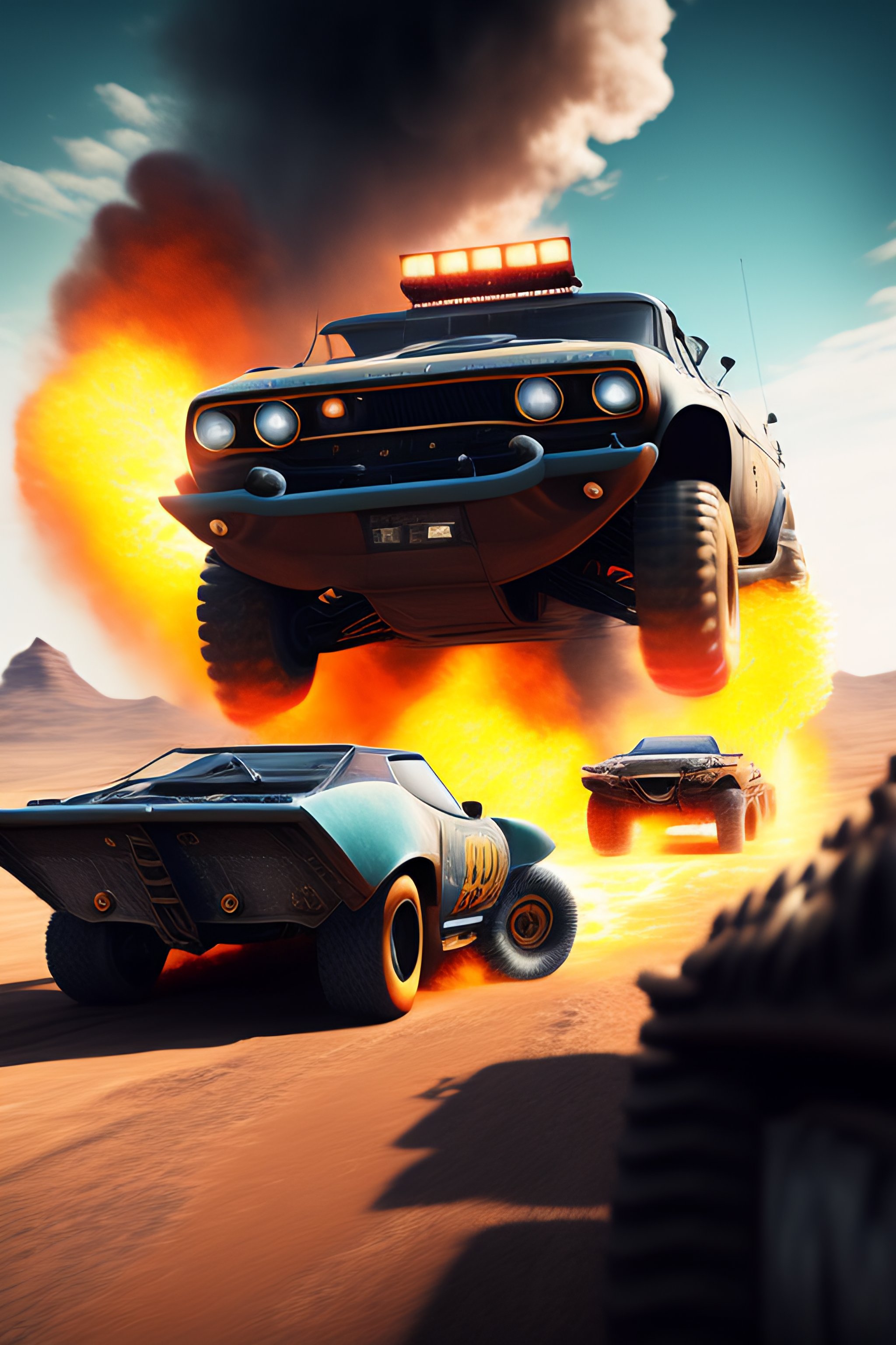 Lexica - Movie Poster Crossout Game Cars Fight in ruined city